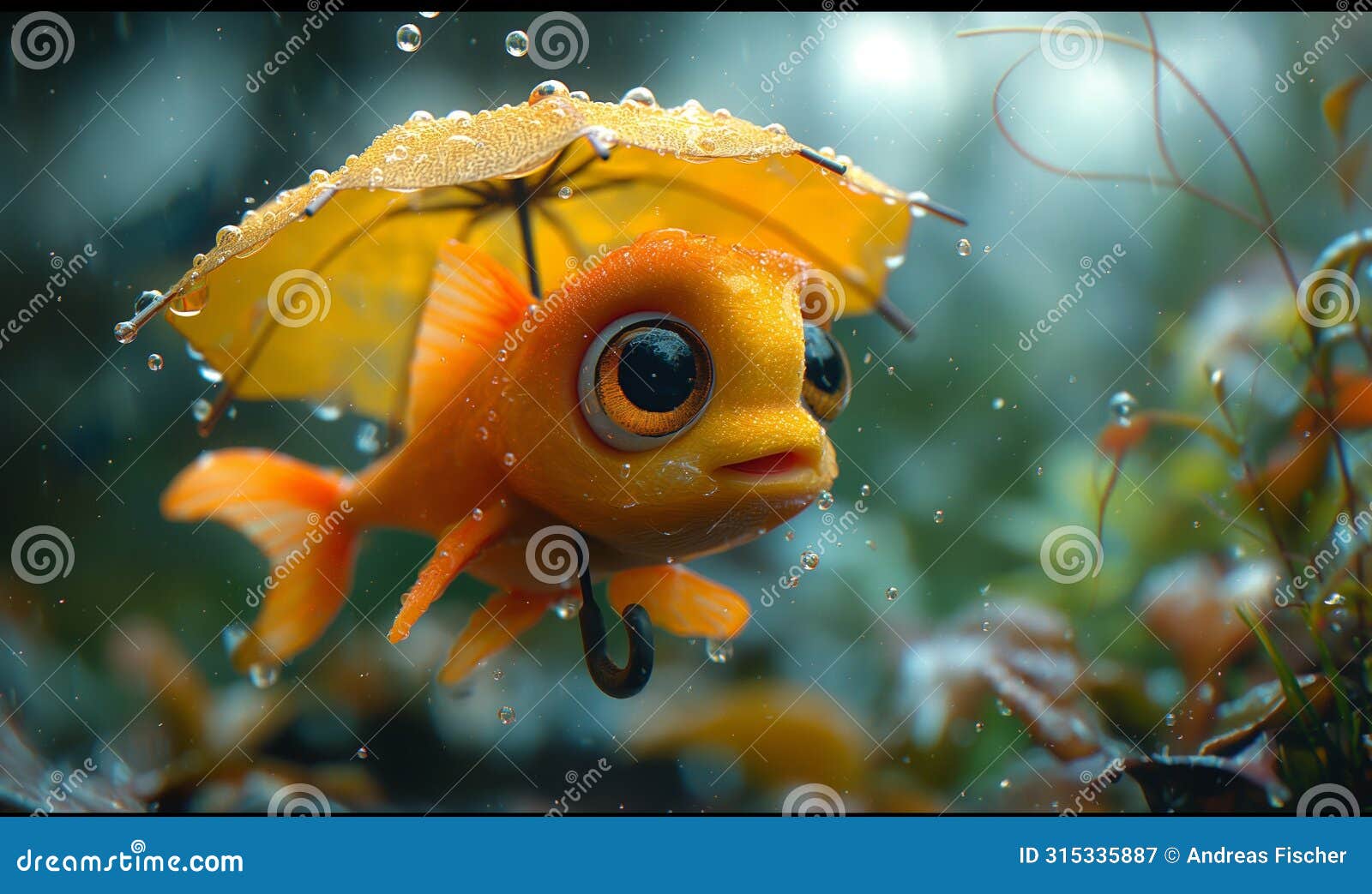 Illustration of a Fish with an Umbrella Underwater. Stock Image - Image ...