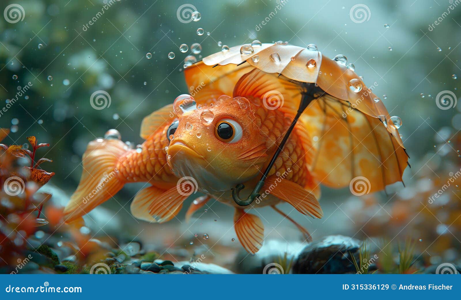 Illustration of a Fish with an Umbrella Underwater. Stock Image - Image ...