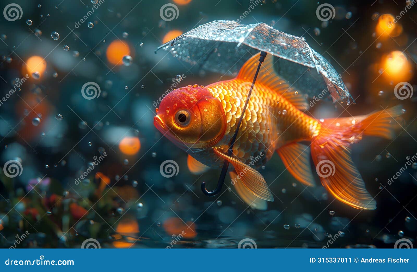 Illustration of a Fish with an Umbrella Underwater. Stock Image - Image ...