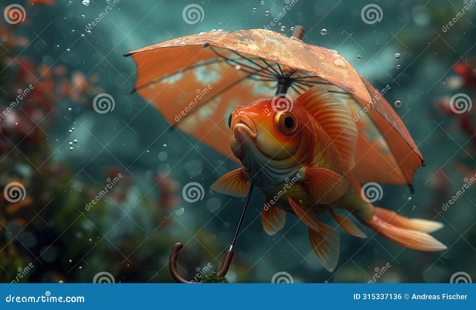 Illustration of a Fish with an Umbrella Underwater. Stock Photo - Image ...