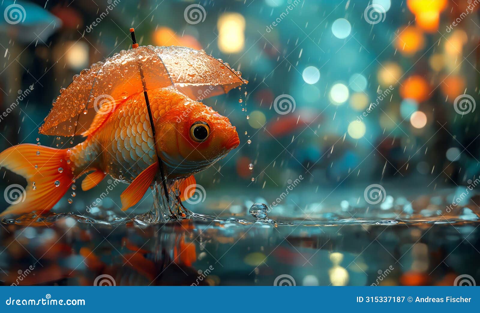 Illustration of a Fish with an Umbrella Underwater. Stock Image - Image ...