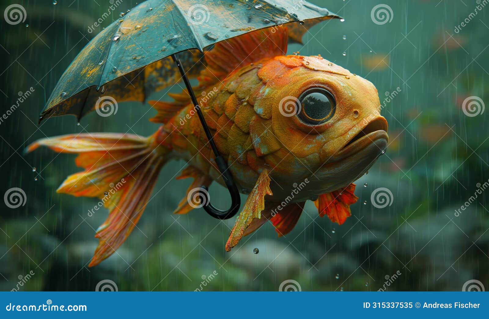 Illustration of a Fish with an Umbrella Underwater. Stock Image - Image ...