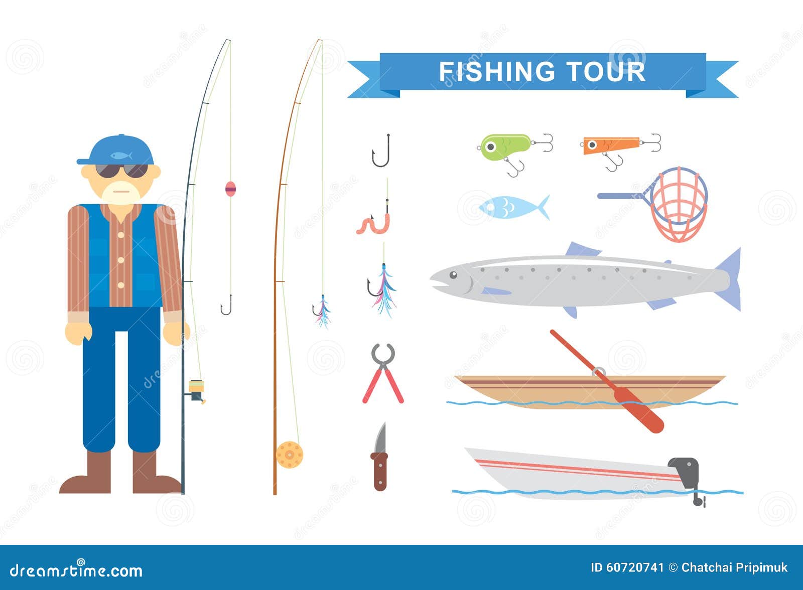Graphic Of Fisherman Fishing And Catching Oversized Fish Royalty-Free ...
