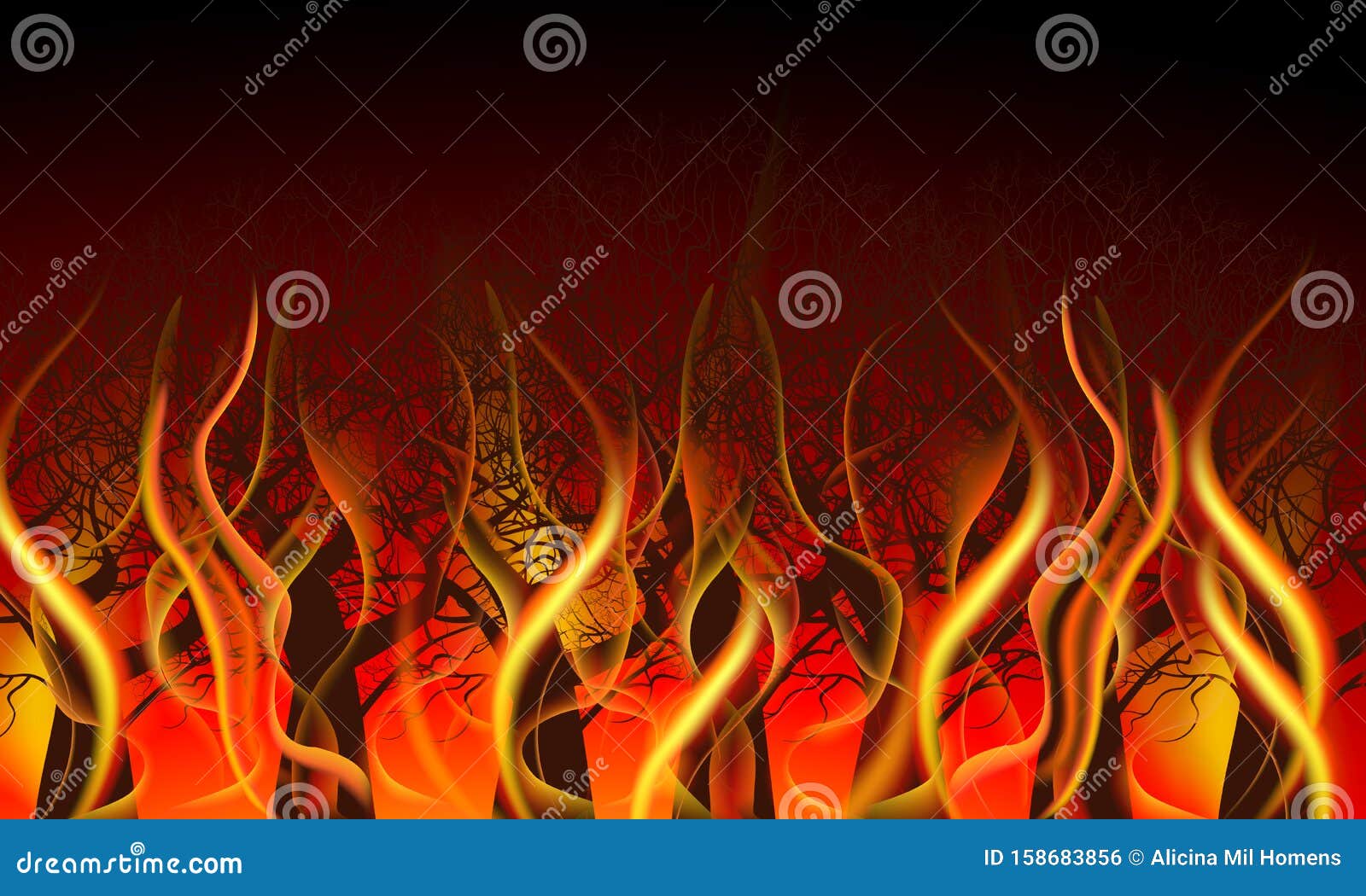 Illustration of Flames Igniting Trees Stock Illustration - Illustration ...
