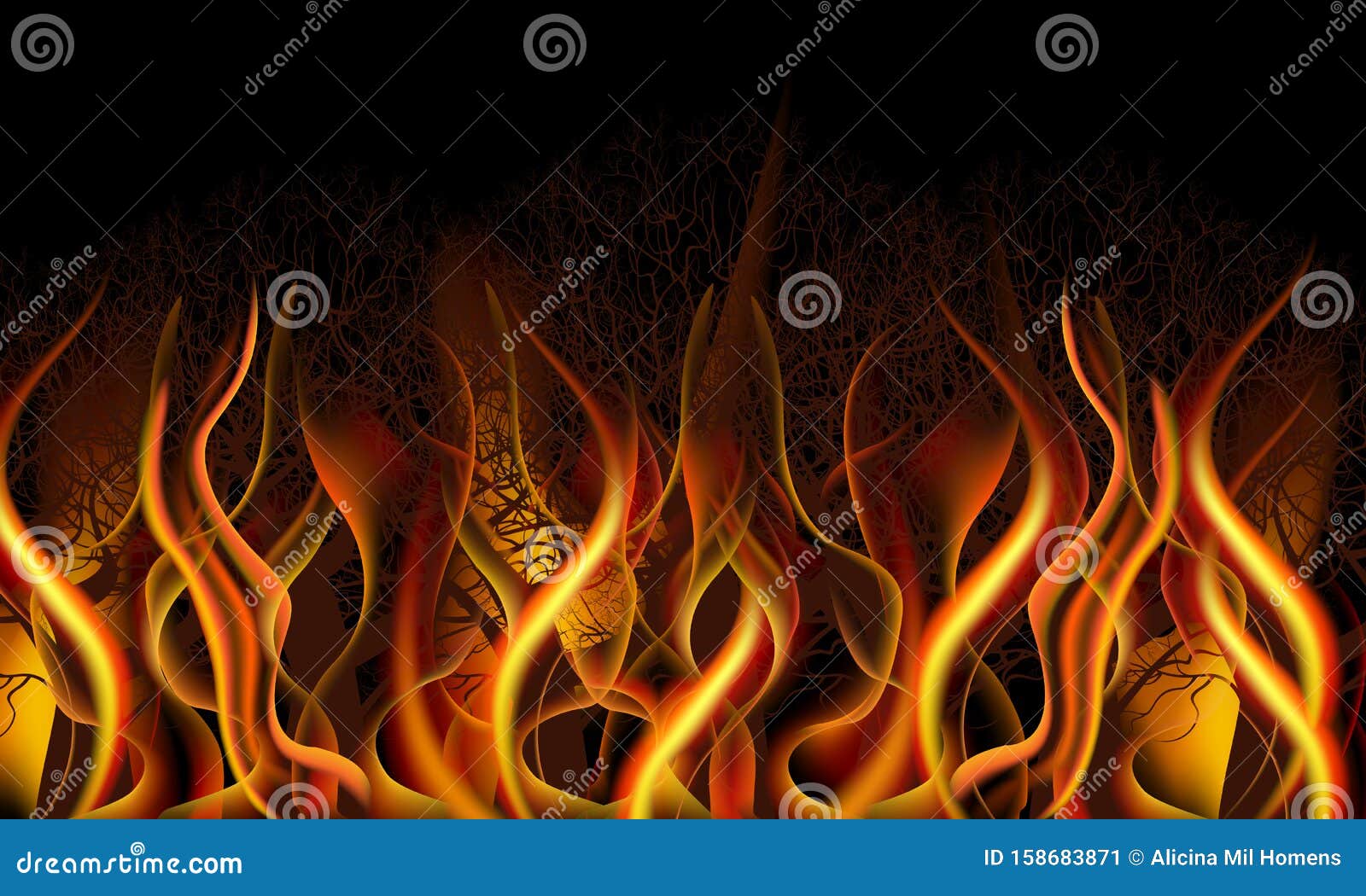 Illustration of Flames Igniting Trees Stock Illustration - Illustration ...