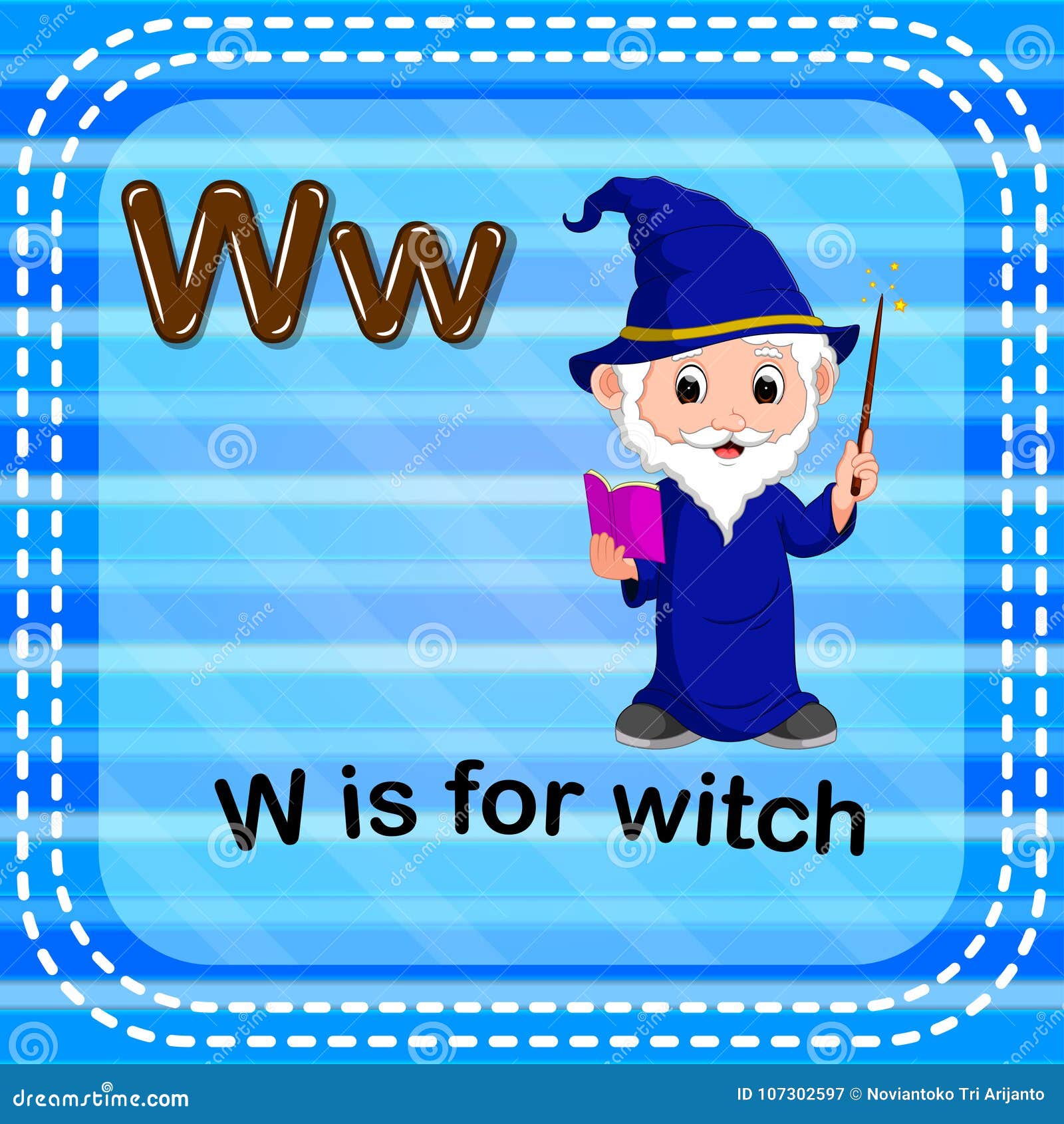Flashcard Letter W is for Witch Stock Vector - Illustration of magic ...