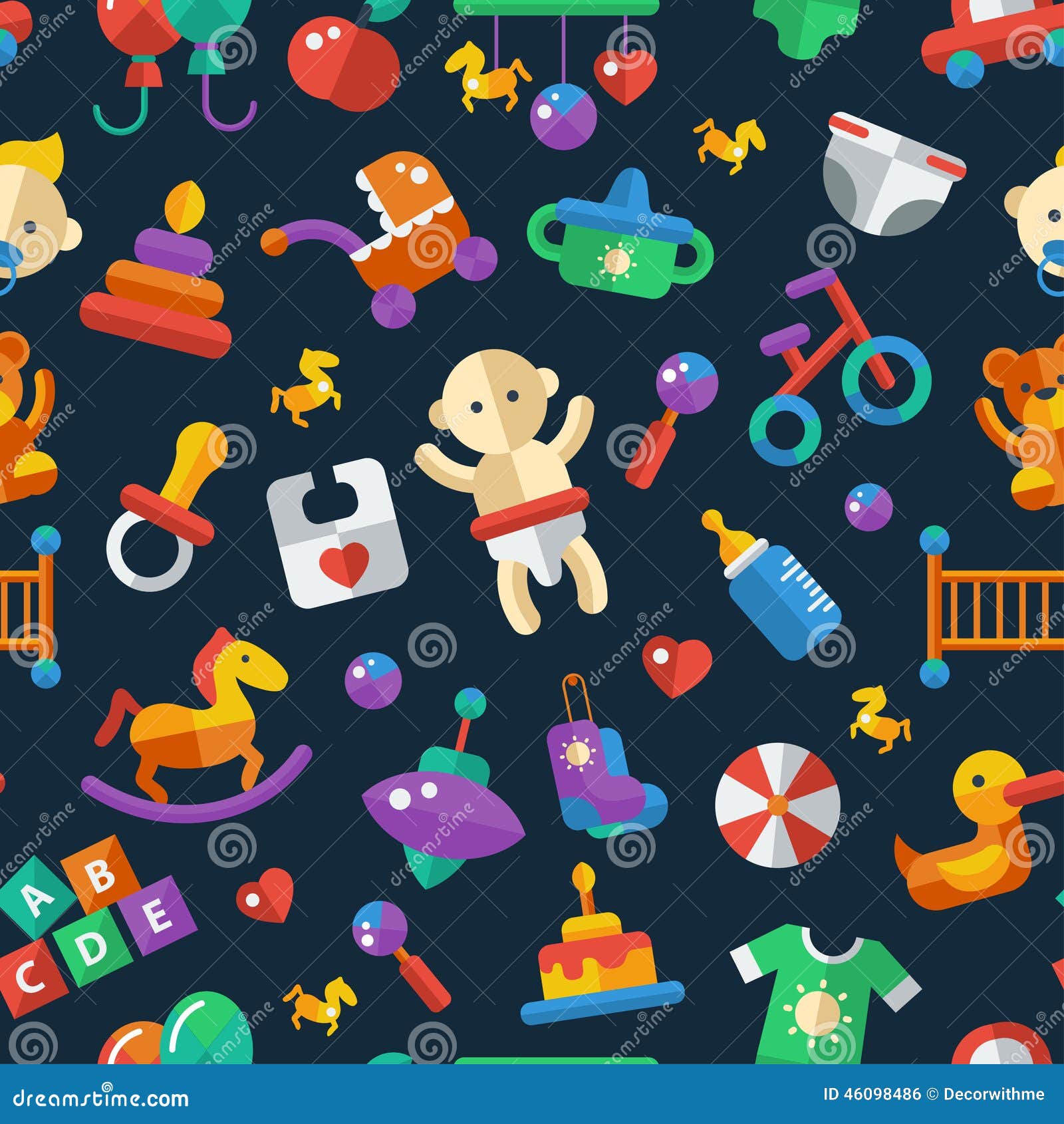 Illustration of Flat Design Cute Baby Pattern with Stock Vector ...