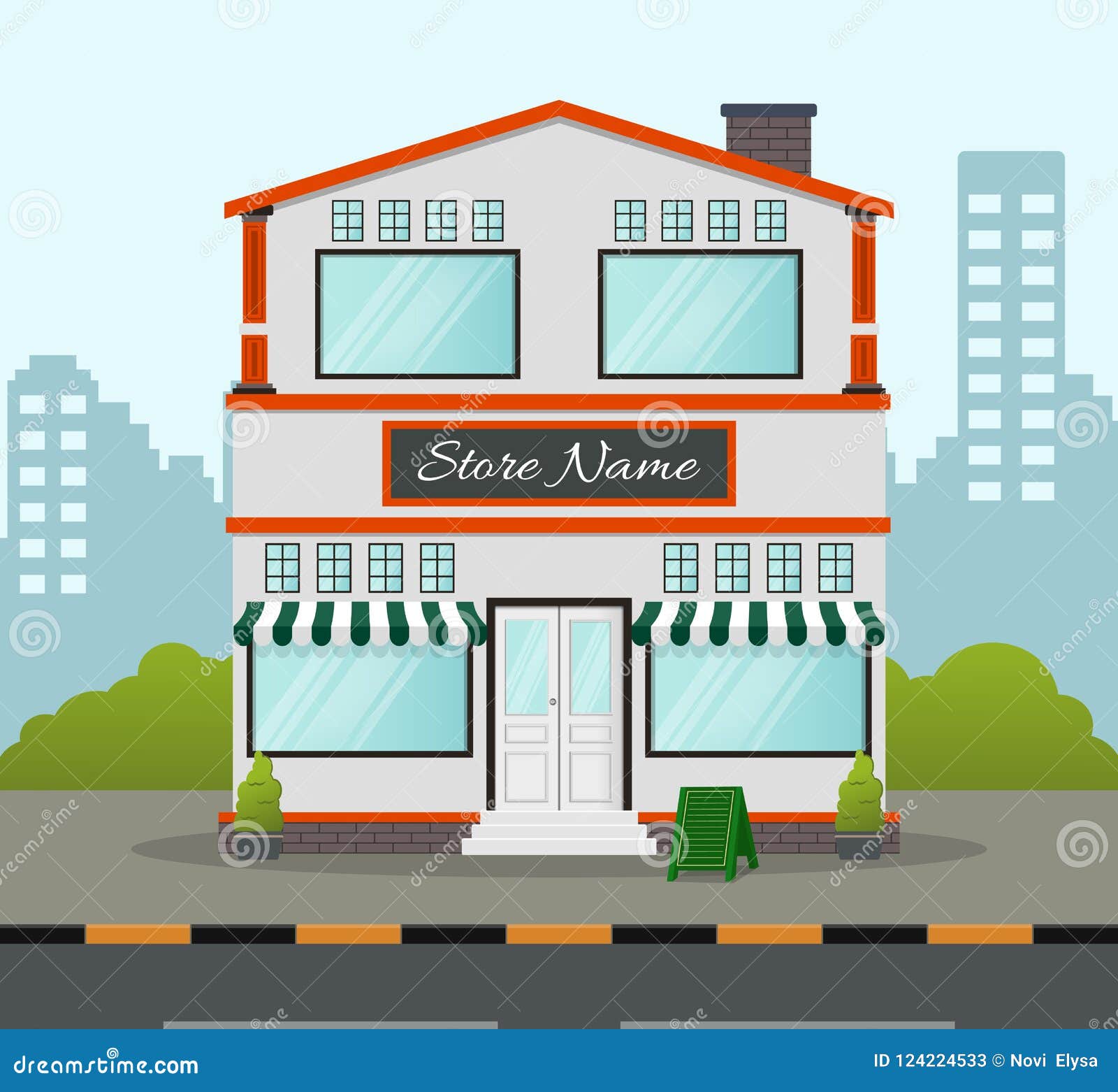 Flat Design Store Front with Place for Name Stock Vector - Illustration ...