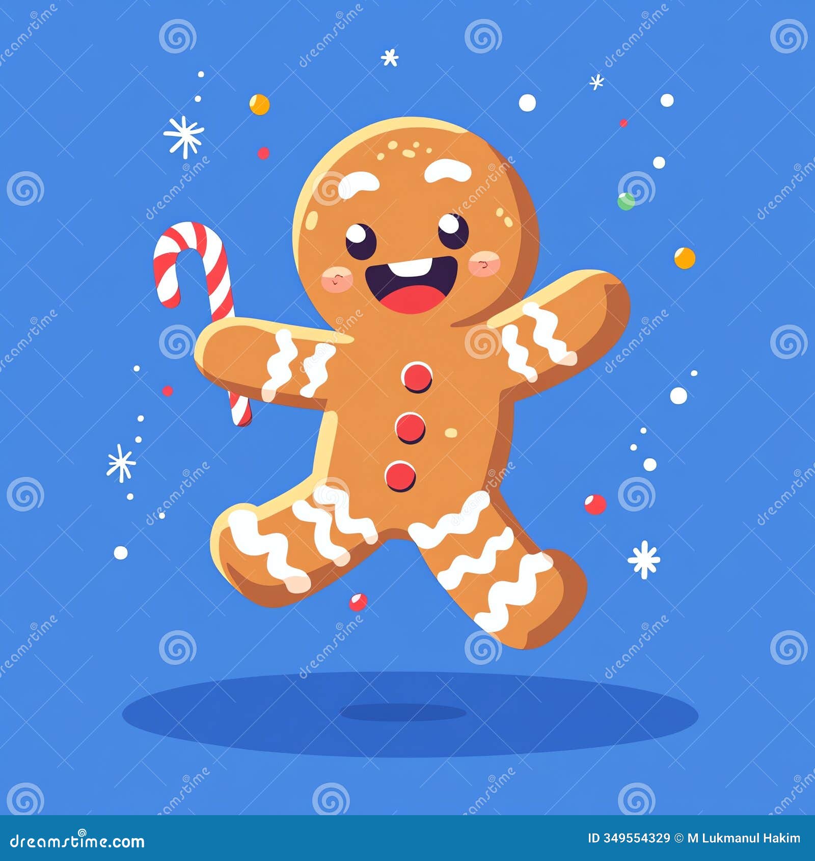 Illustration Flat Design Style Cute Gingerbread Man Holding a Candy ...