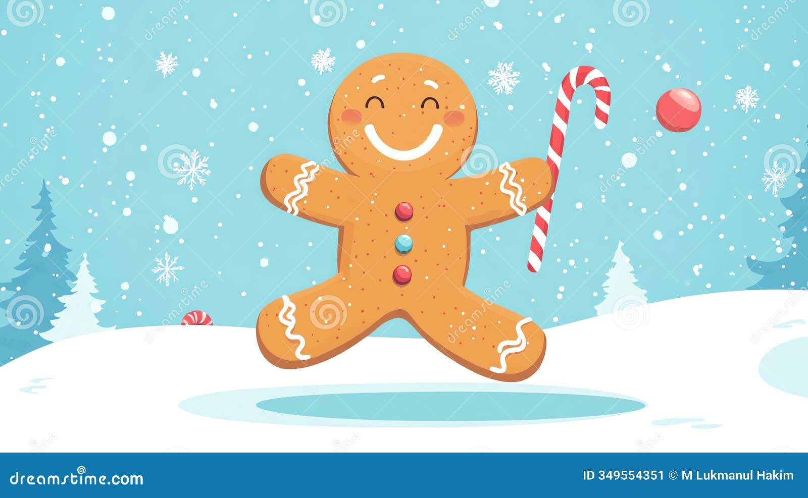 Illustration Flat Design Style Cute Gingerbread Man Holding a Candy ...