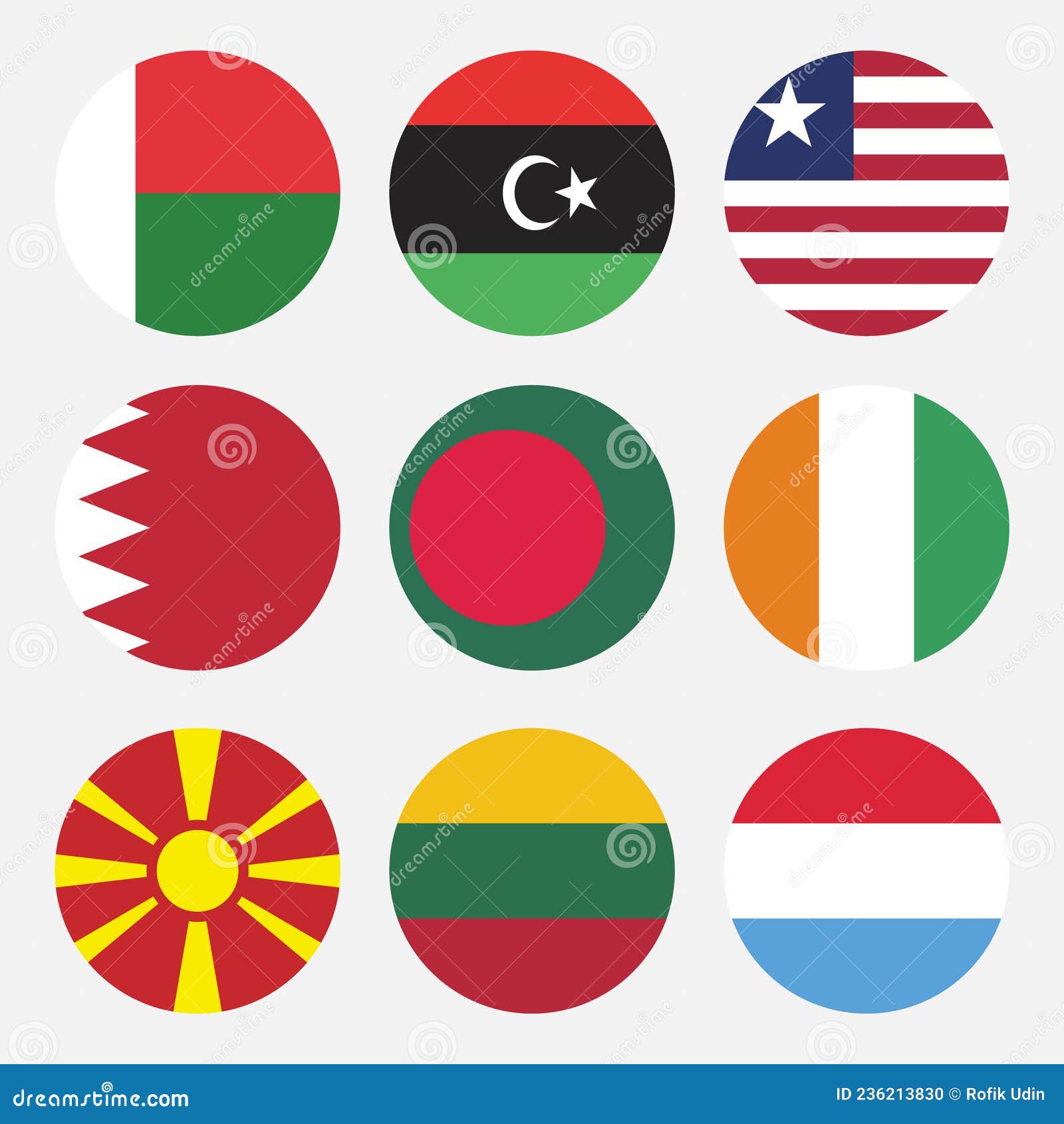 Illustration of a Flat Design Template Set of Nine Rounded Country ...