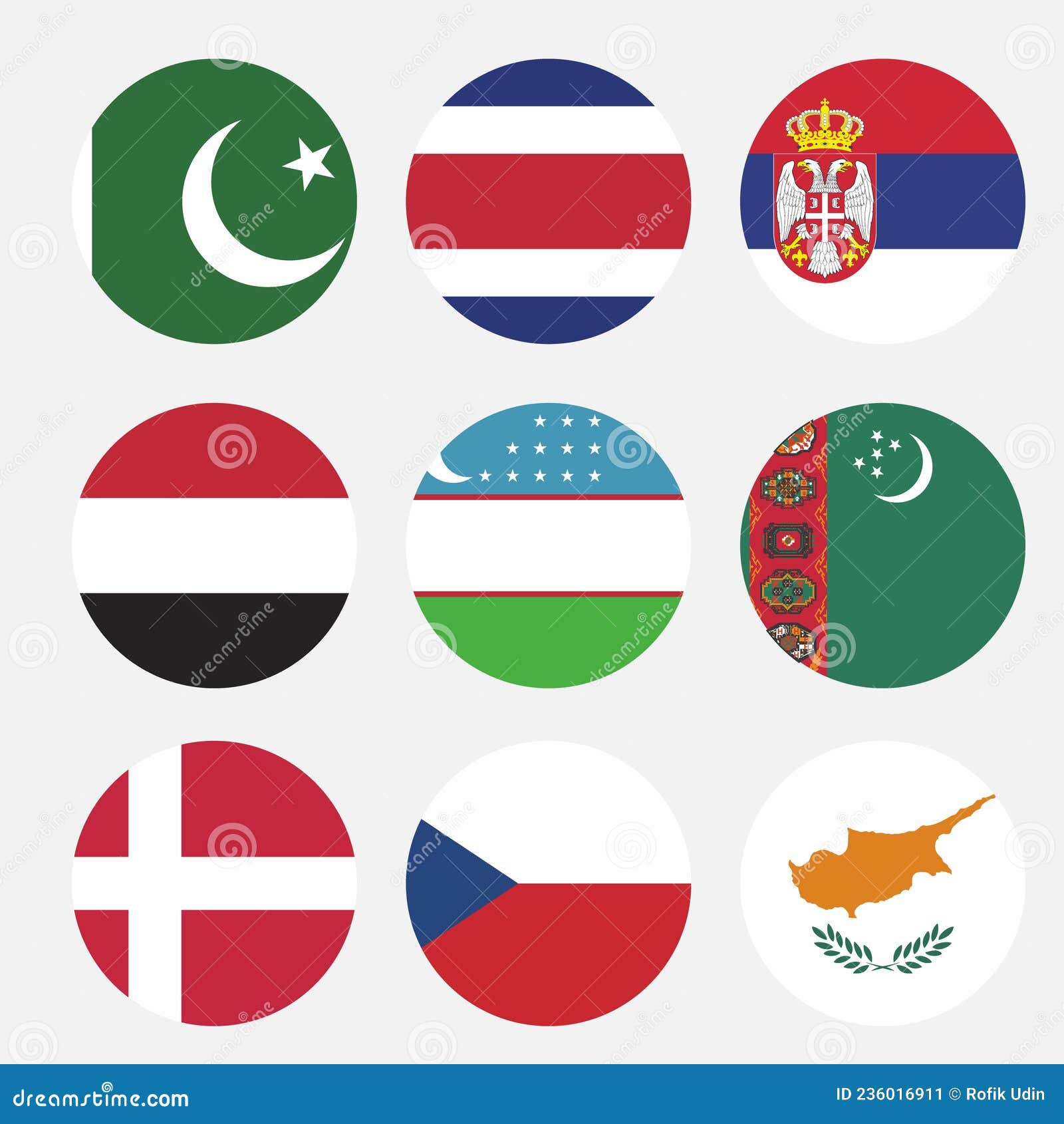 Illustration of a Flat Design Template Set of Nine Rounded Country ...
