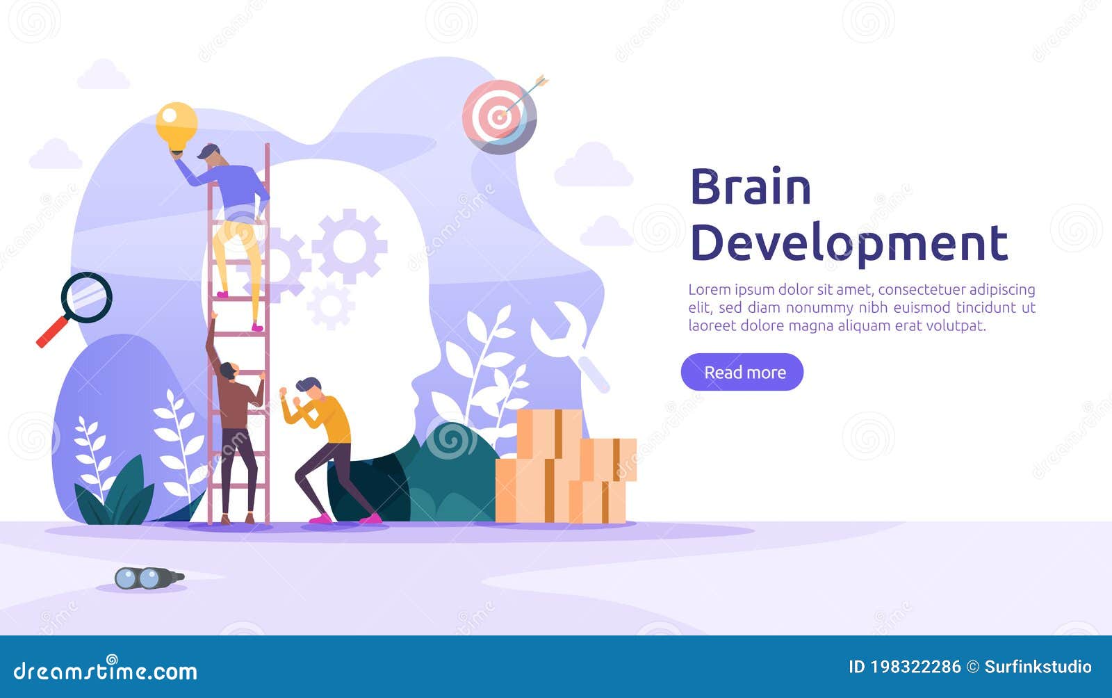 Illustration Flat Design of Thinking Creative, Brain Development and ...