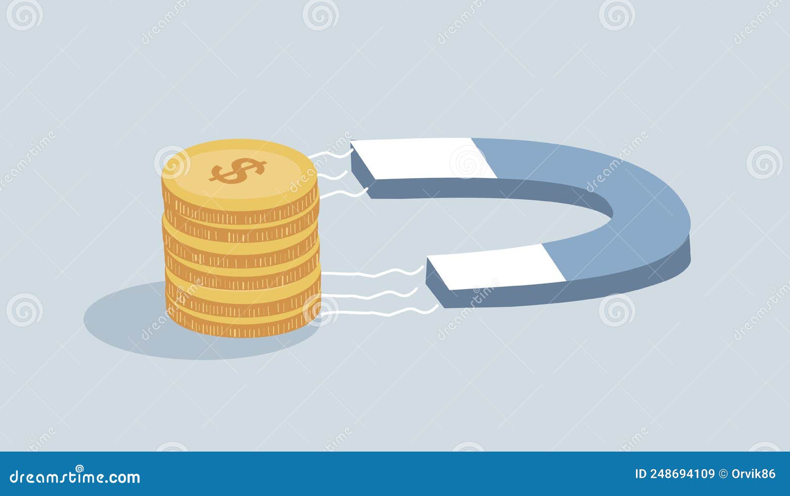 Illustration in a Flat Style - a Magnet Attracts a Stack of Coins Stock ...