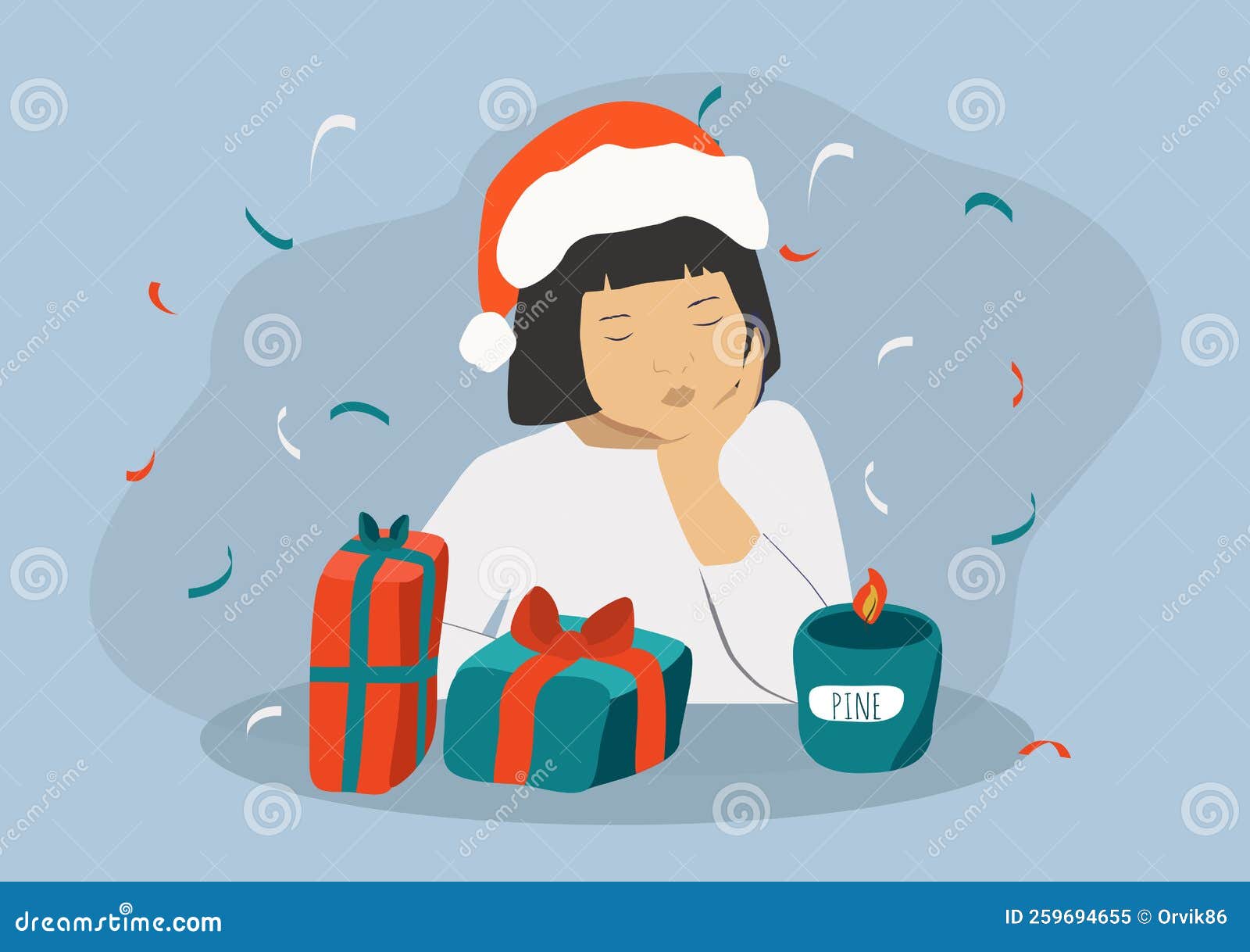 Illustration in Flat Style - Sad Girl Sitting Next To Gift Boxes Stock ...