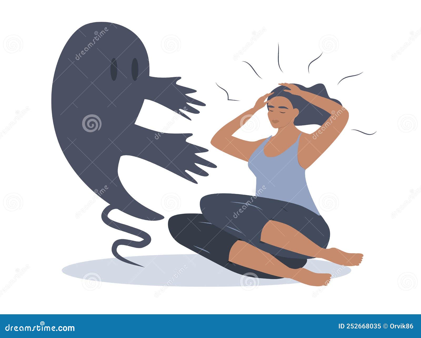 Panic Attacks Cartoon Vector Concepts. Scared Girl Lantern Runs Away Demons Ghosts Haunt Lamp ...