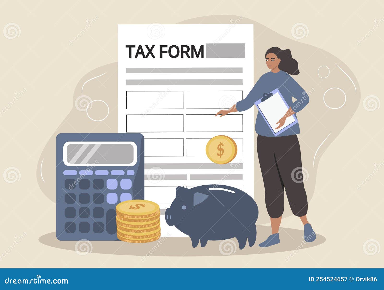 Illustration in a Flat Style on the Theme of Taxes, Filling Out Tax ...
