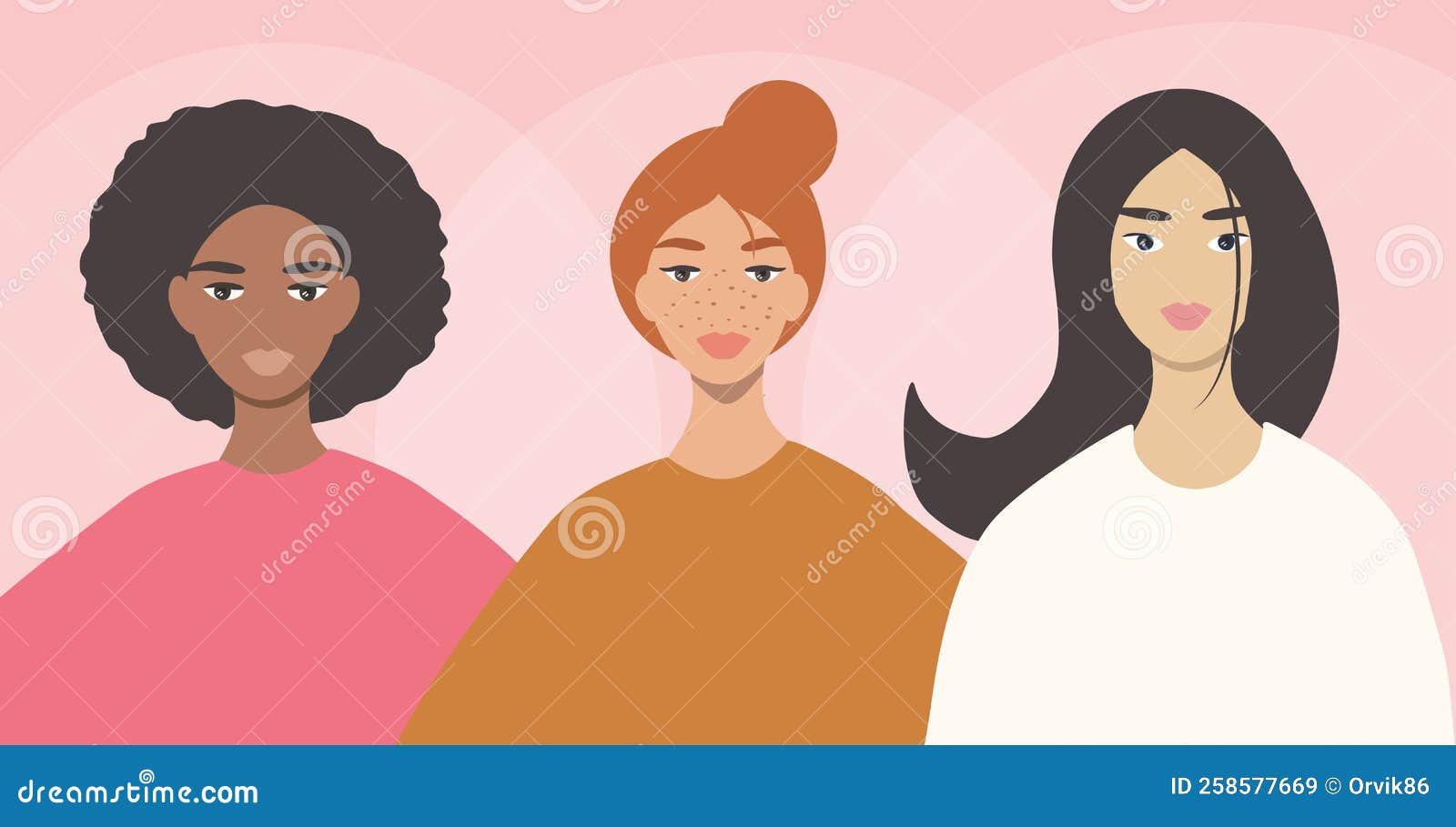 Illustration in Flat Style - Three Women of Different Races, Female ...