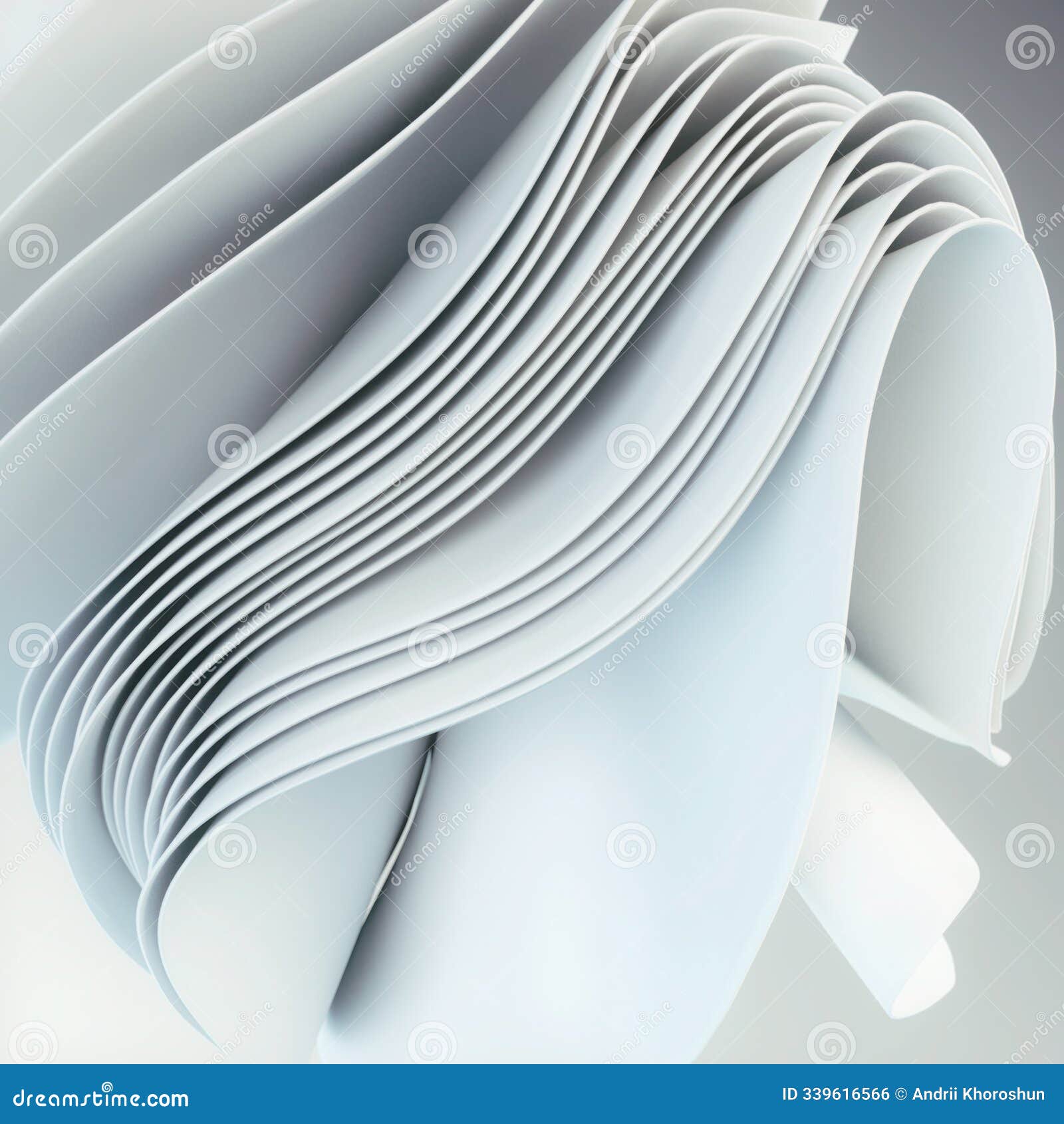 Illustration with Floating Stack of Wavy White Fabric Stripes. 3d ...