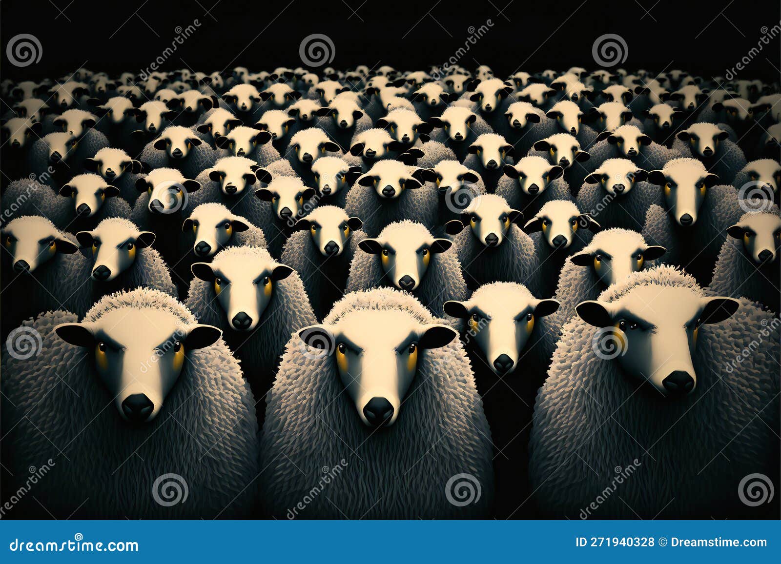 Flock of Sheep Staring in the Same Direction, Animals, Farm Stock ...