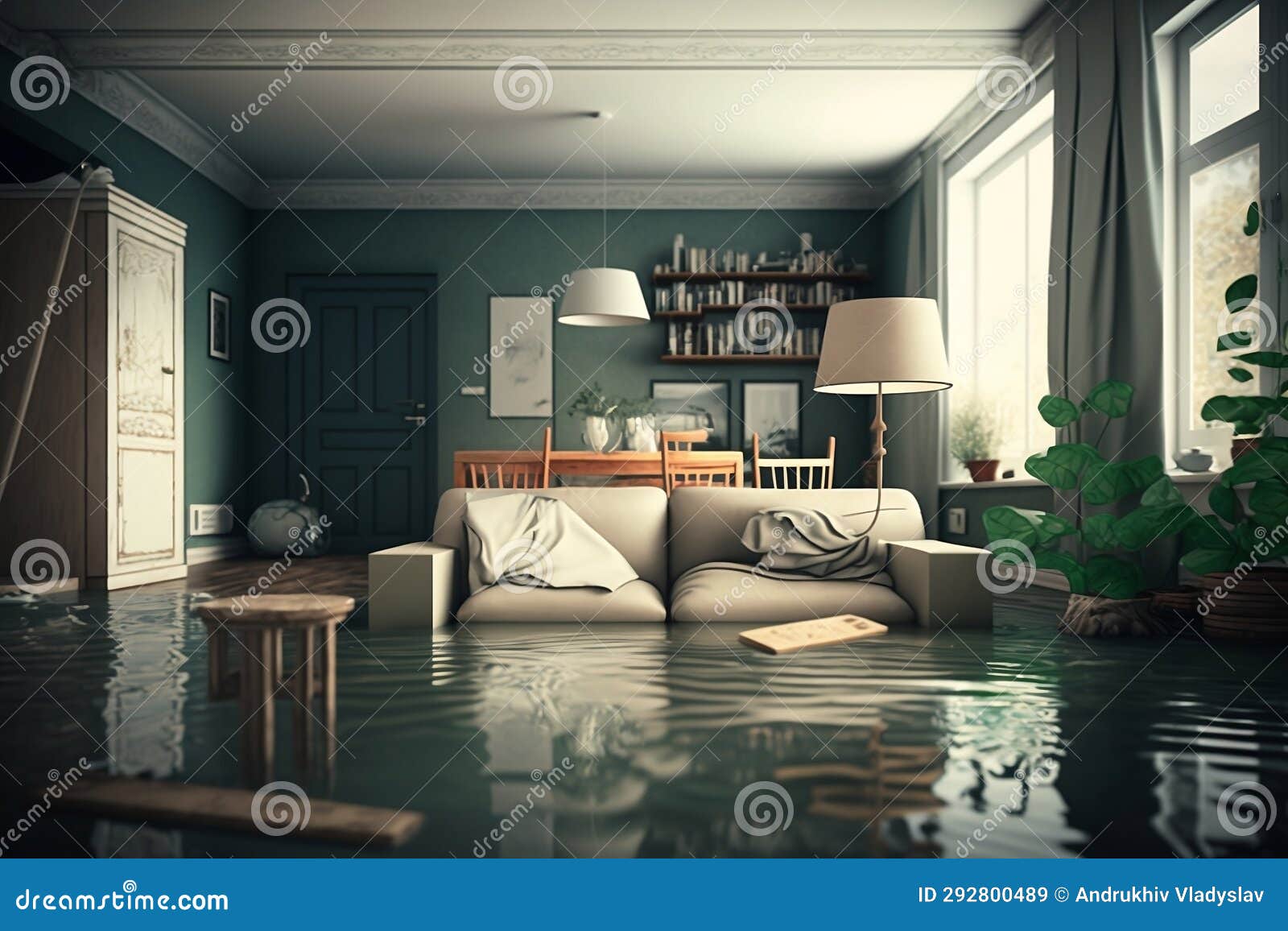 Illustration of a Flooded Flat Interior Stock Illustration ...