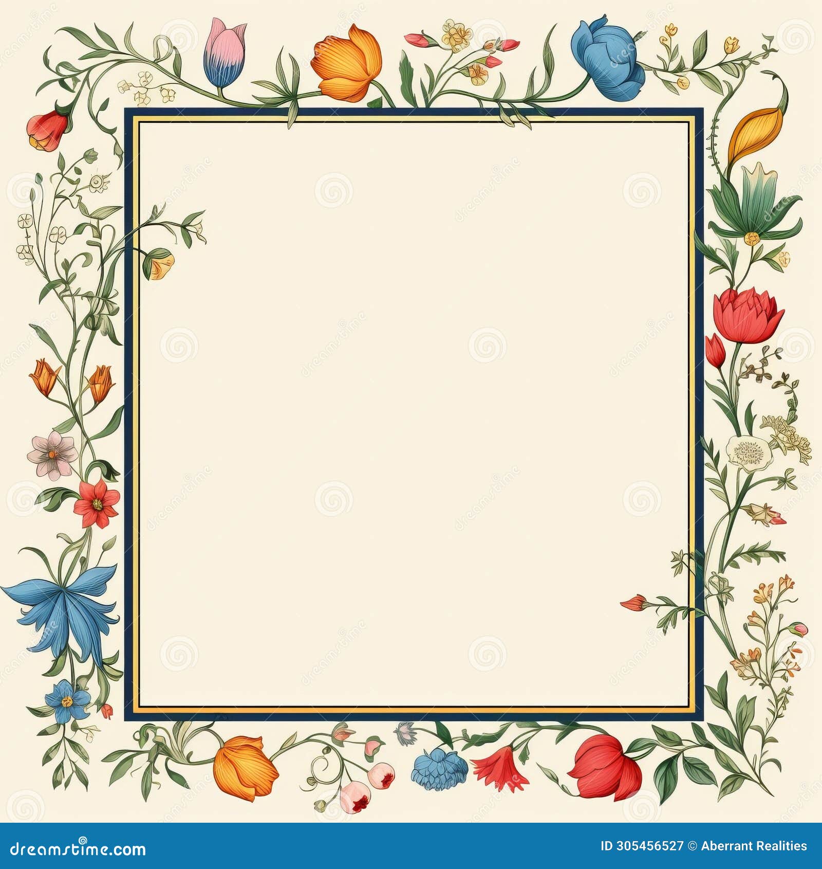 An Illustration of a Floral Border with a Square Frame Stock ...