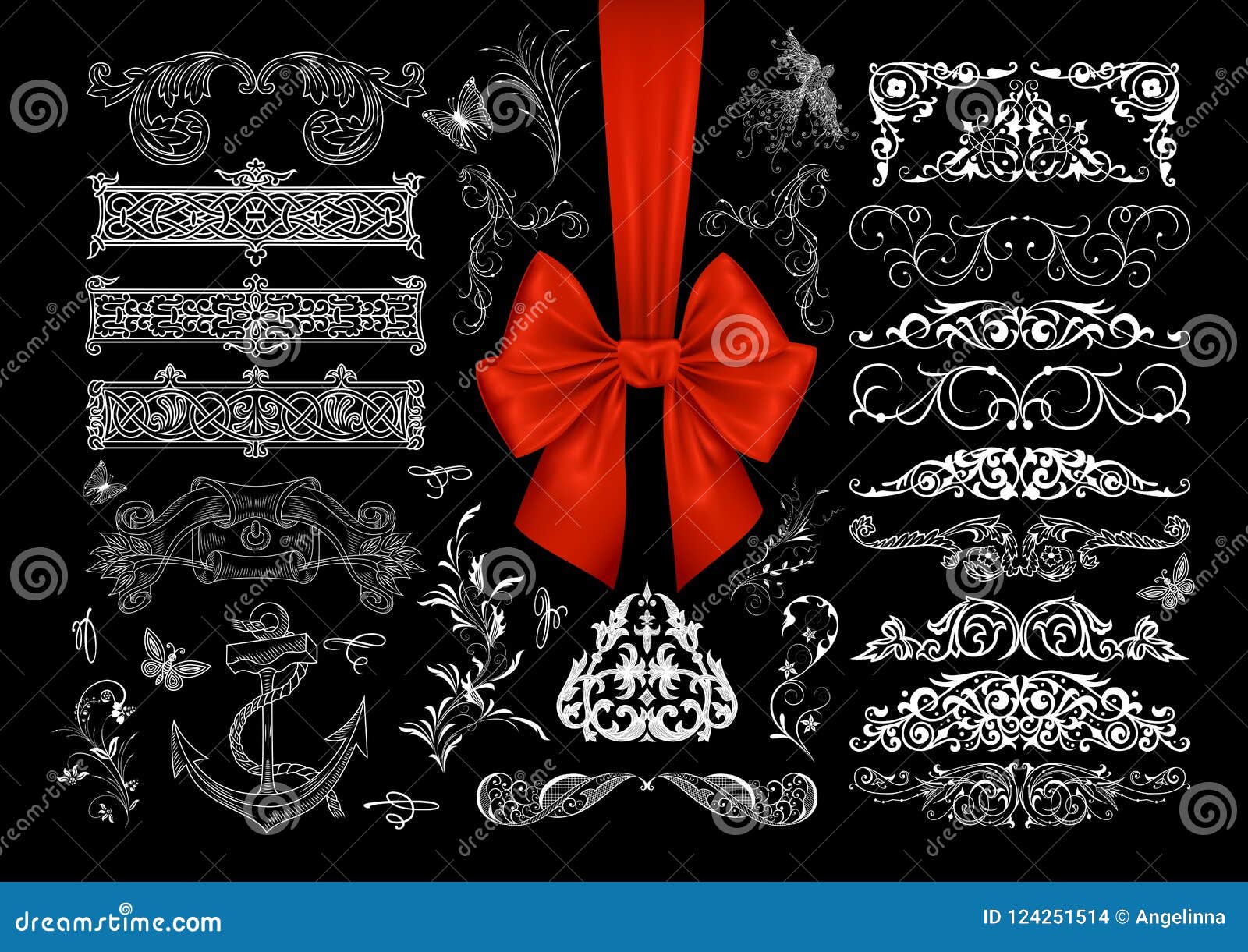 Design Elements and Red Bow Stock Vector - Illustration of engraving ...