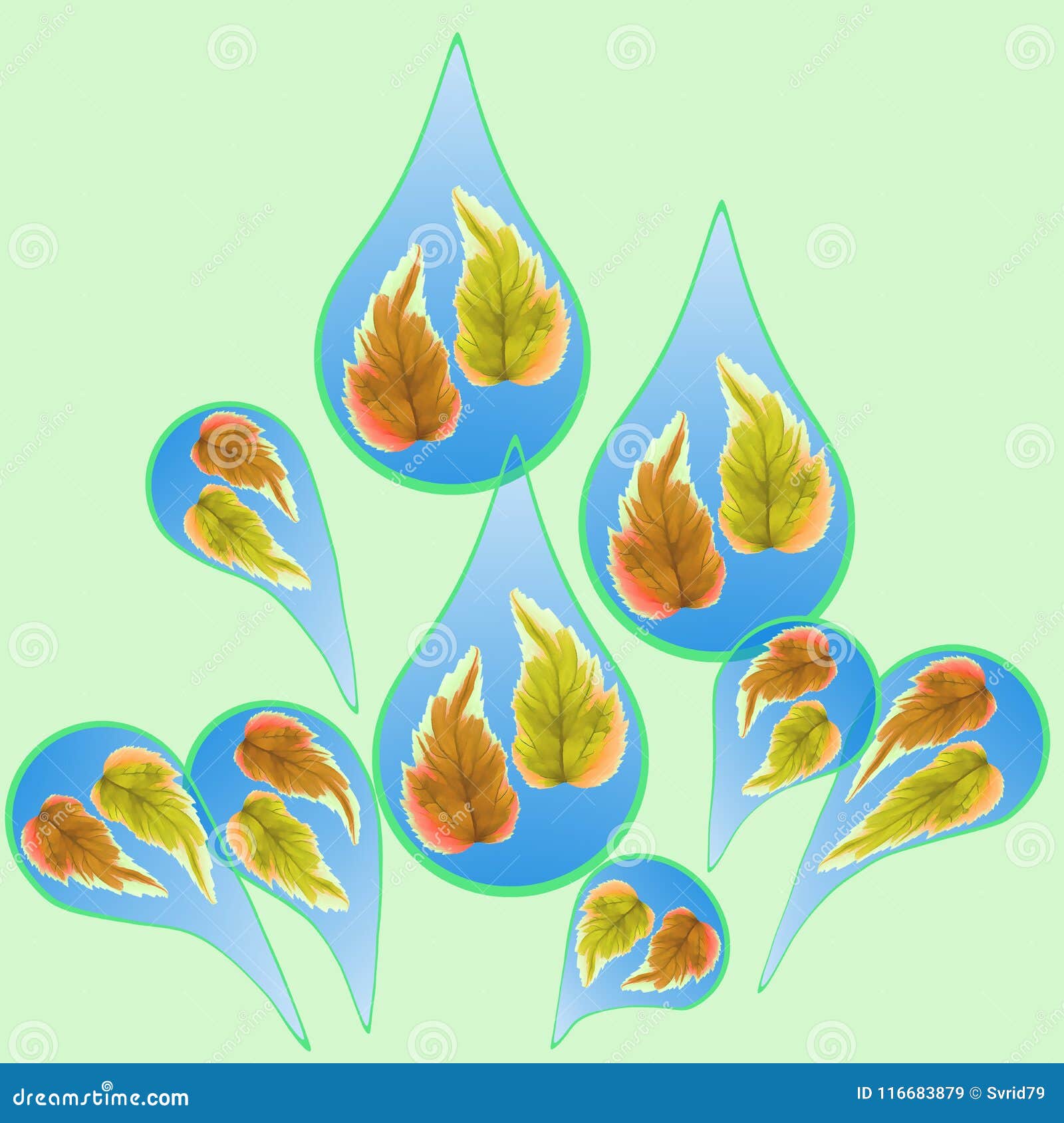 Illustration with Floral Elements. Rain Drops Pattern Stock ...