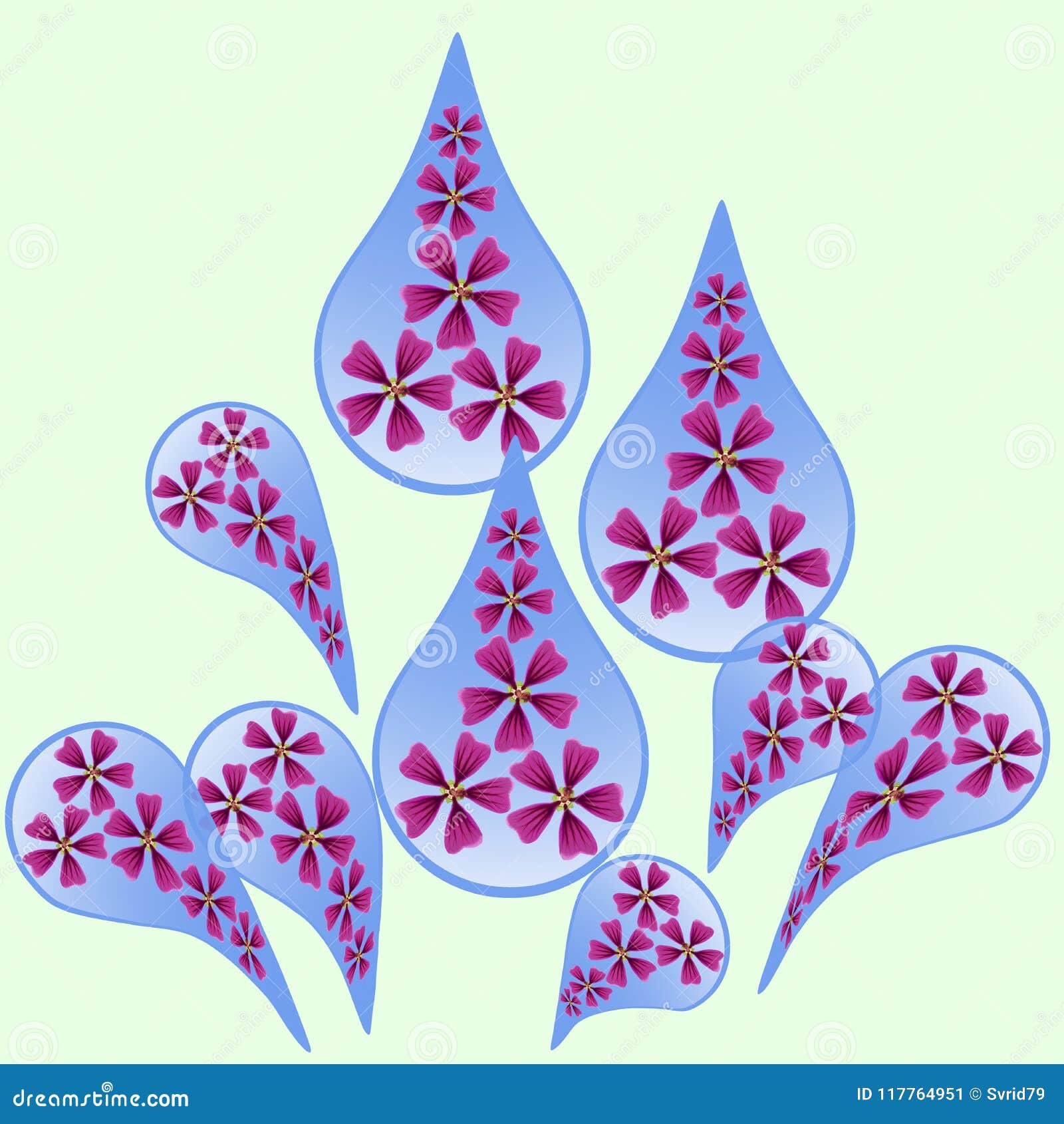 Illustration with Floral Elements. Rain Drops Pattern Stock ...