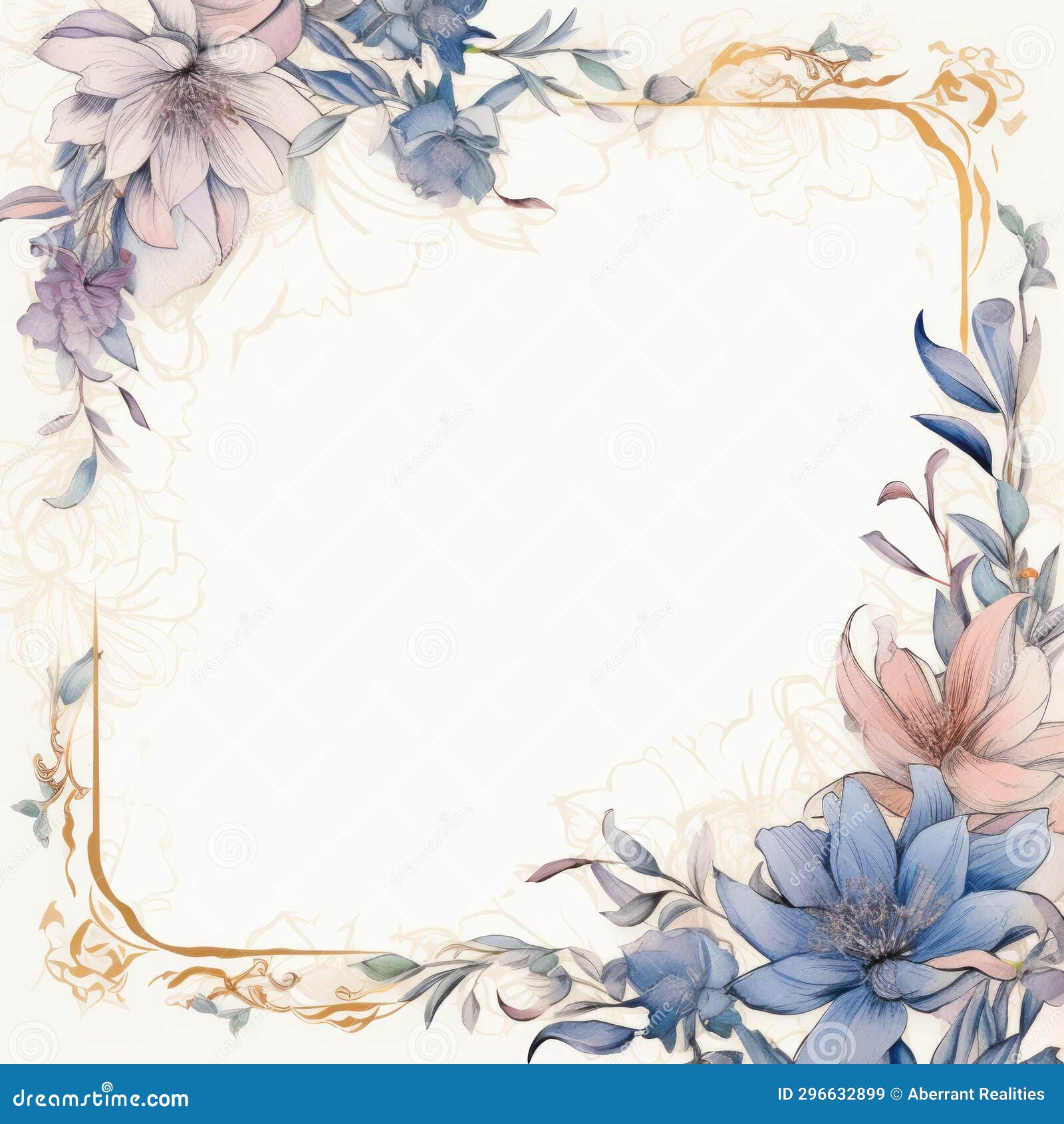 An Illustration of a Floral Frame with Blue and Pink Flowers Stock ...