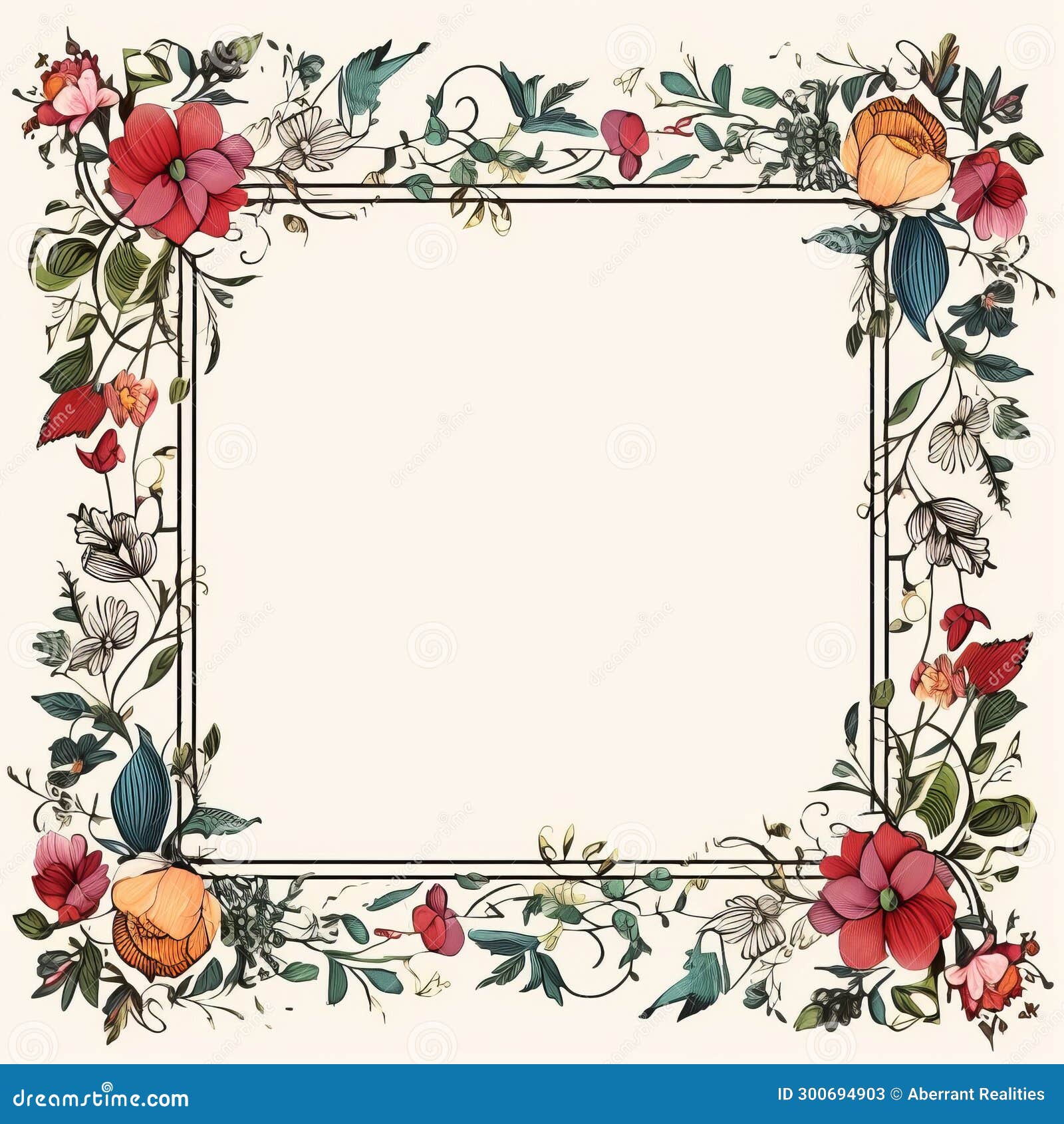 An Illustration of a Floral Frame with Leaves and Flowers Stock ...