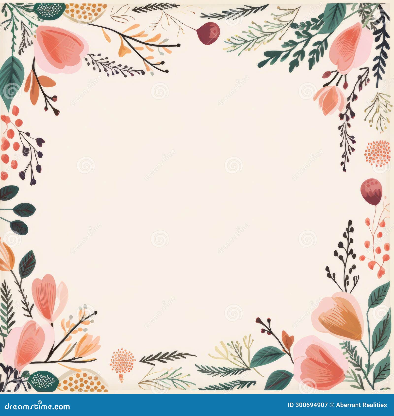 An Illustration of a Floral Frame with Leaves and Flowers Stock ...