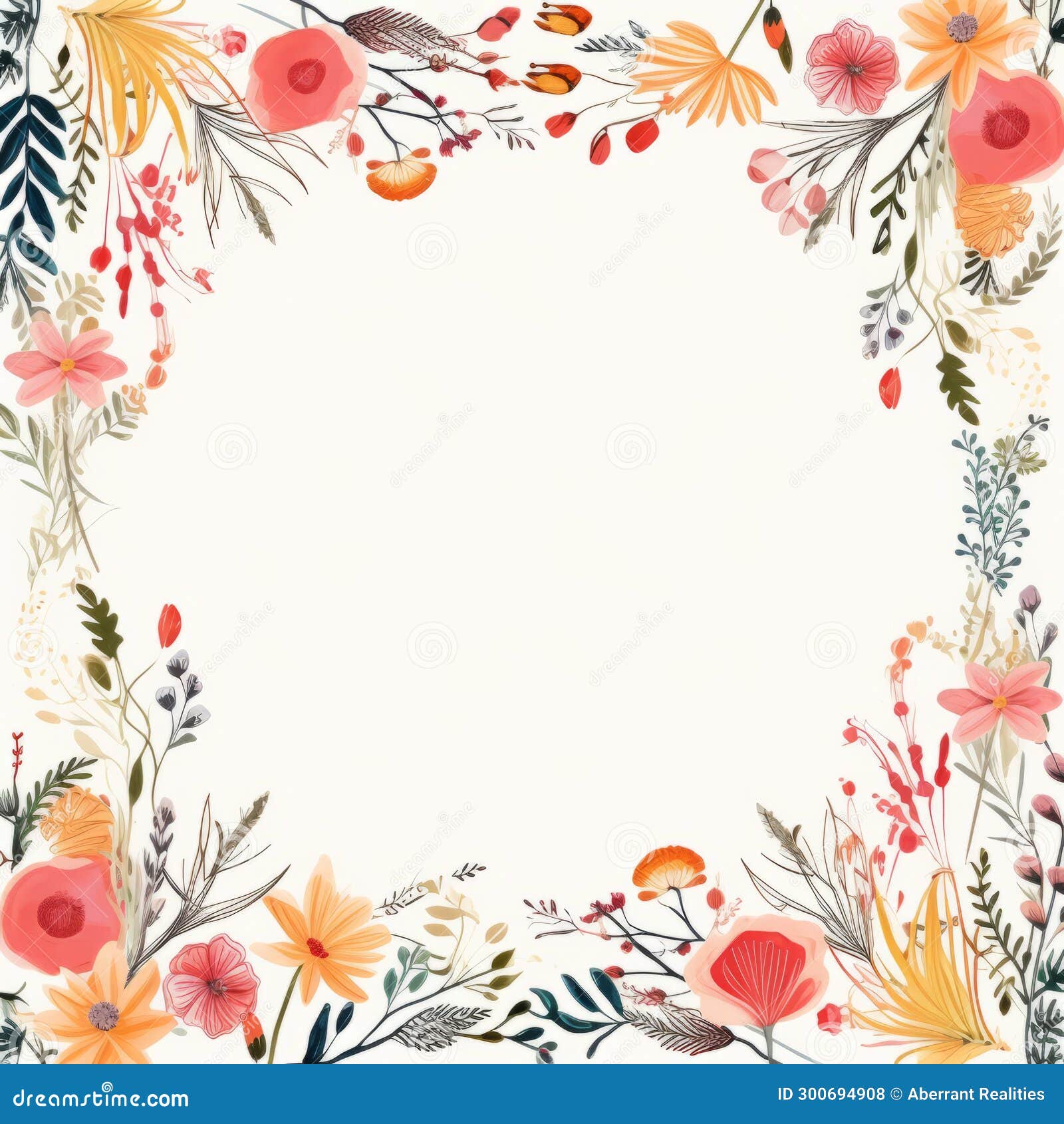 An Illustration of a Floral Frame with Leaves and Flowers Stock ...