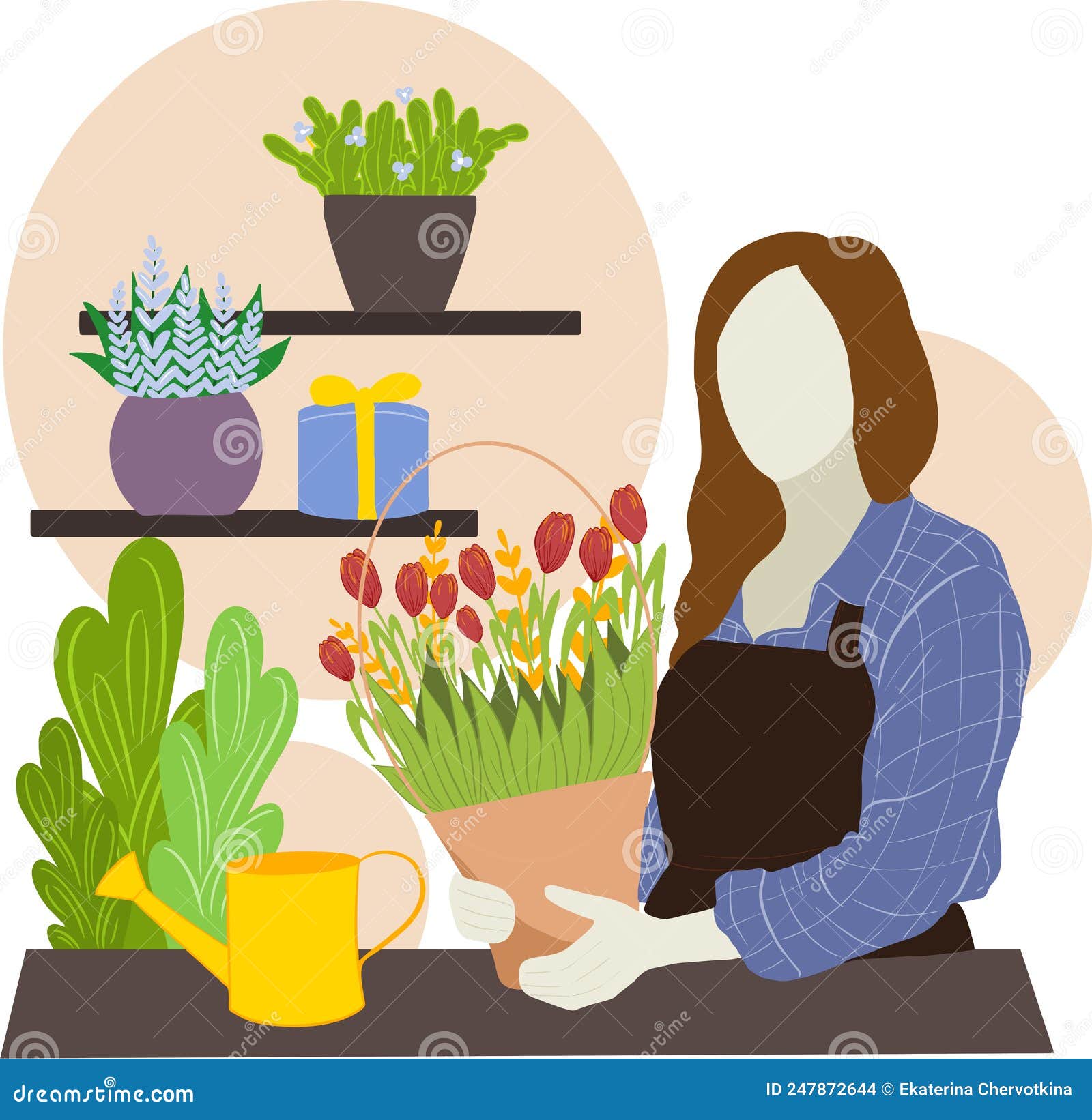 Illustration Florist Works with Flowers Stock Vector - Illustration of ...