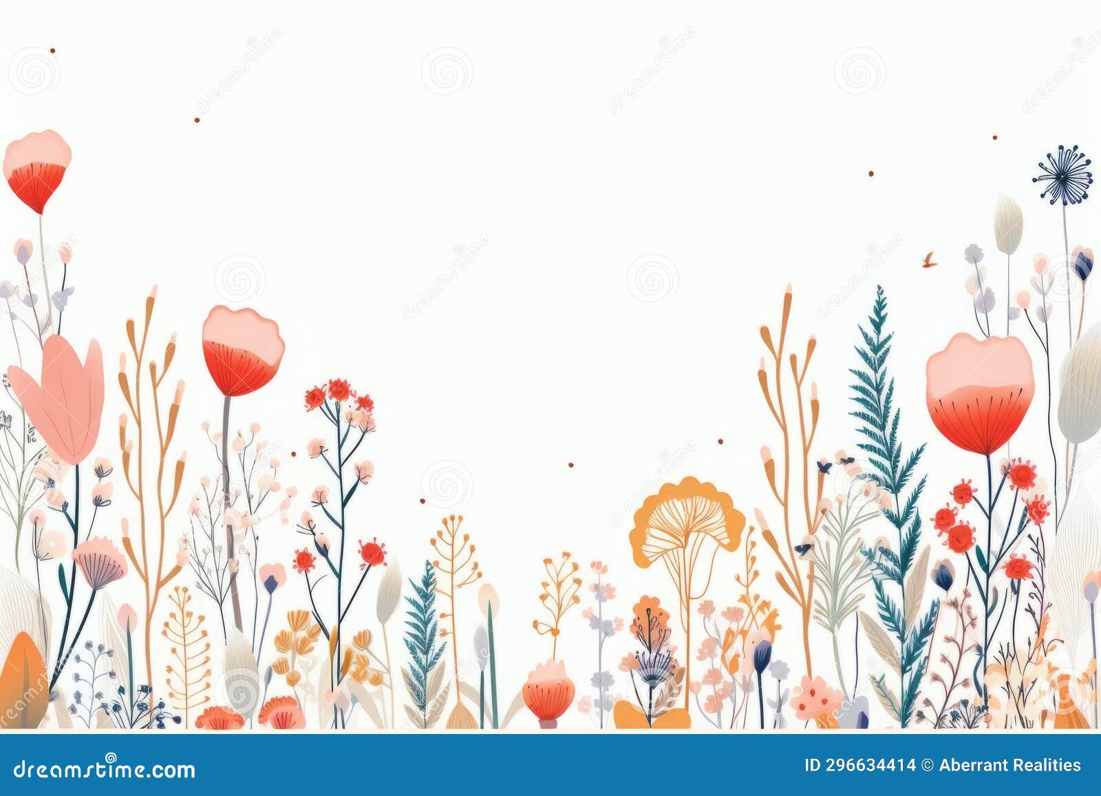 An Illustration of Flowers and Grass on a White Background Stock ...