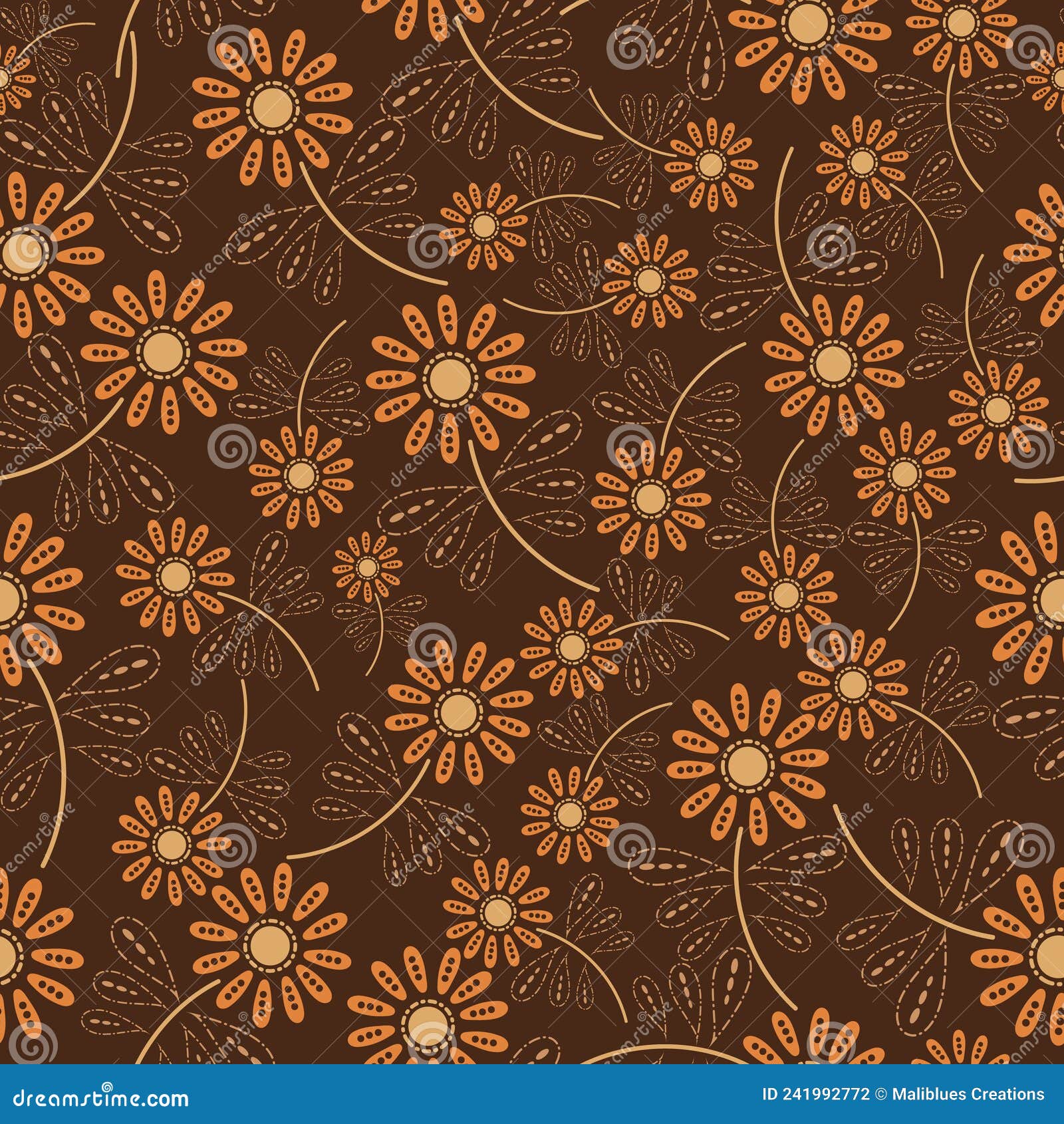 Illustration Flowers with Leaves Seamless Pattern Stock Vector ...