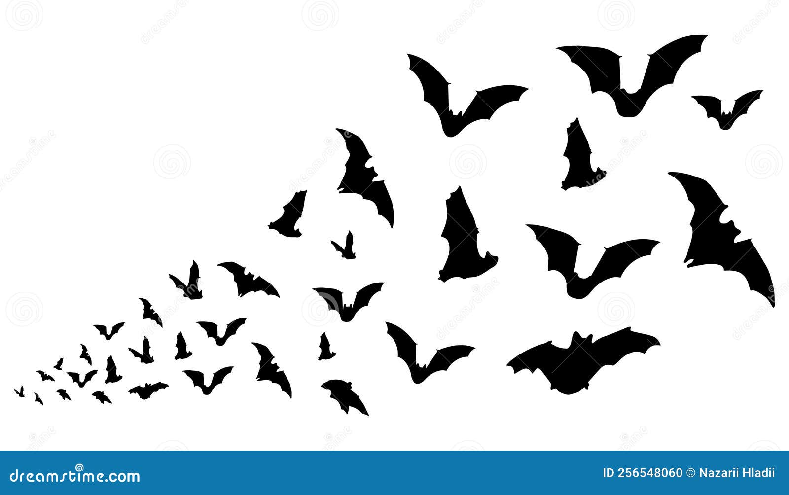 Bats Swarm Fly. Halloween Mystery Silhouette. Black Vampires Swirl ...
