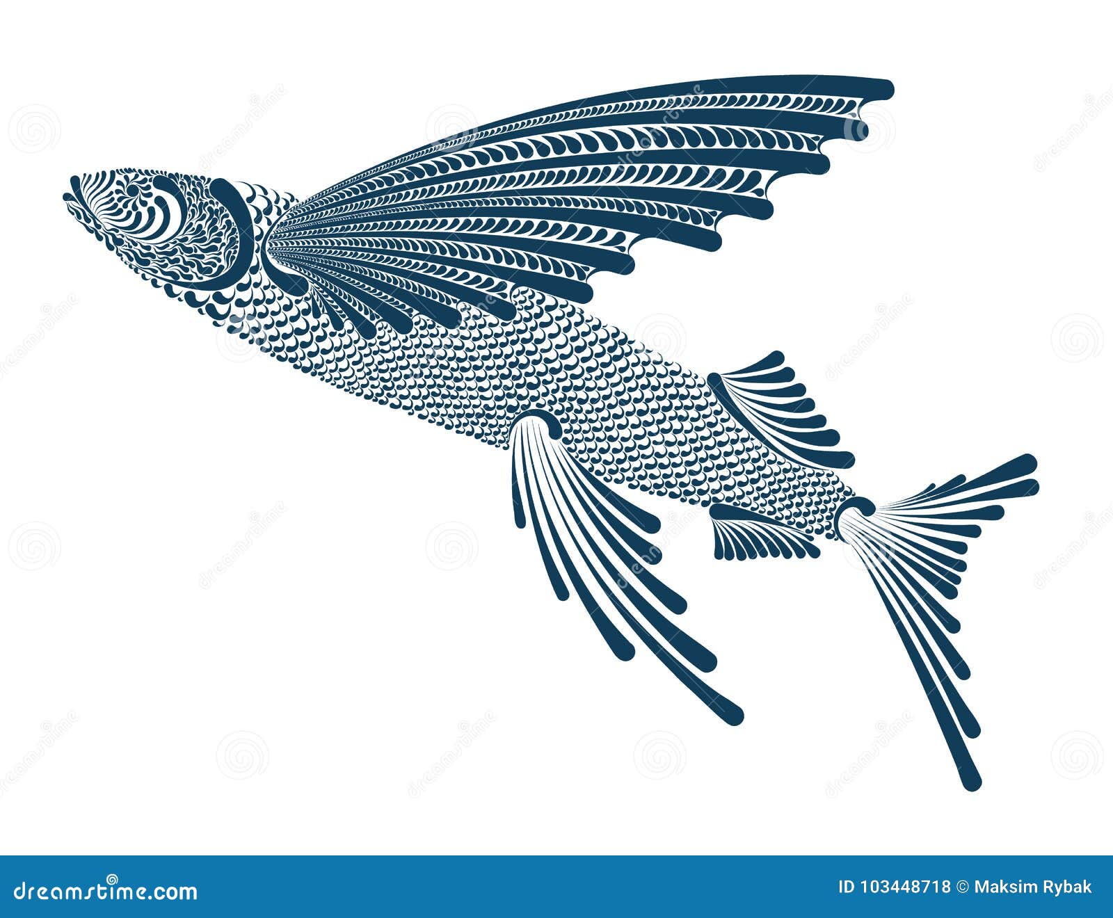 Illustration of a Flying Fish Stock Vector - Illustration of silhouette ...