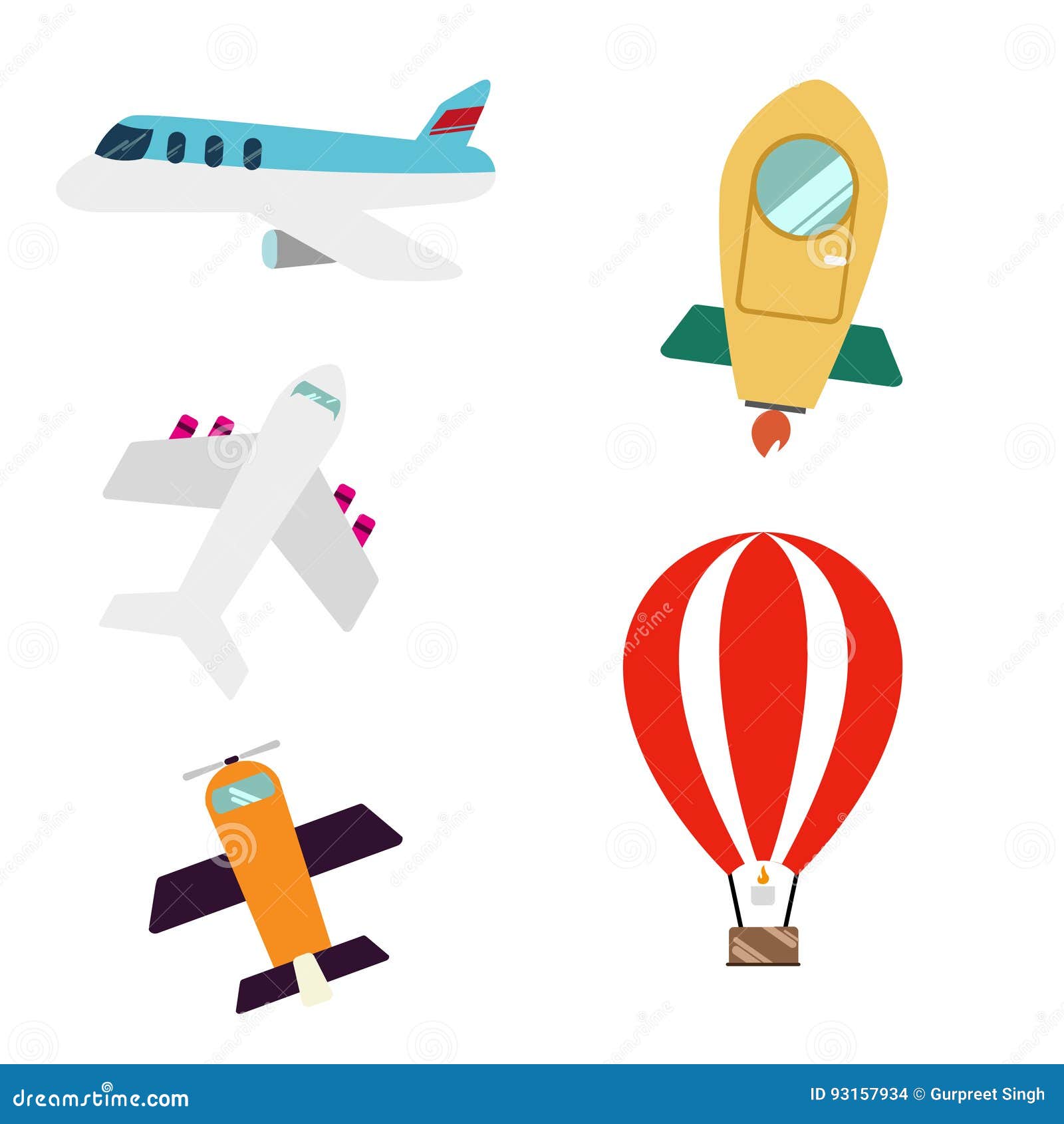 An Illustration of Flying Modes of Transport on White Background Stock ...
