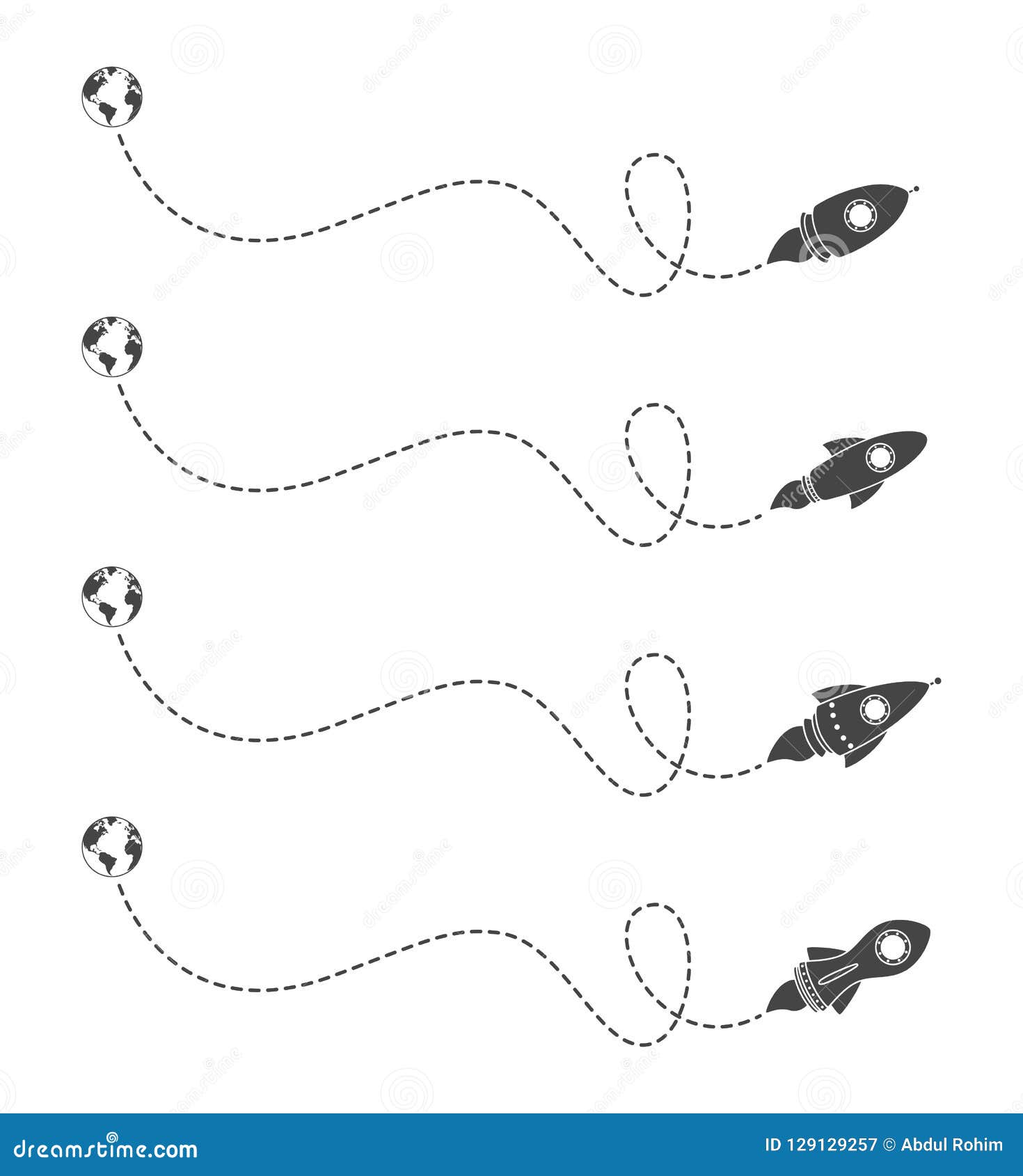 Flying Rocket with a Dotted Line Route Stock Illustration ...