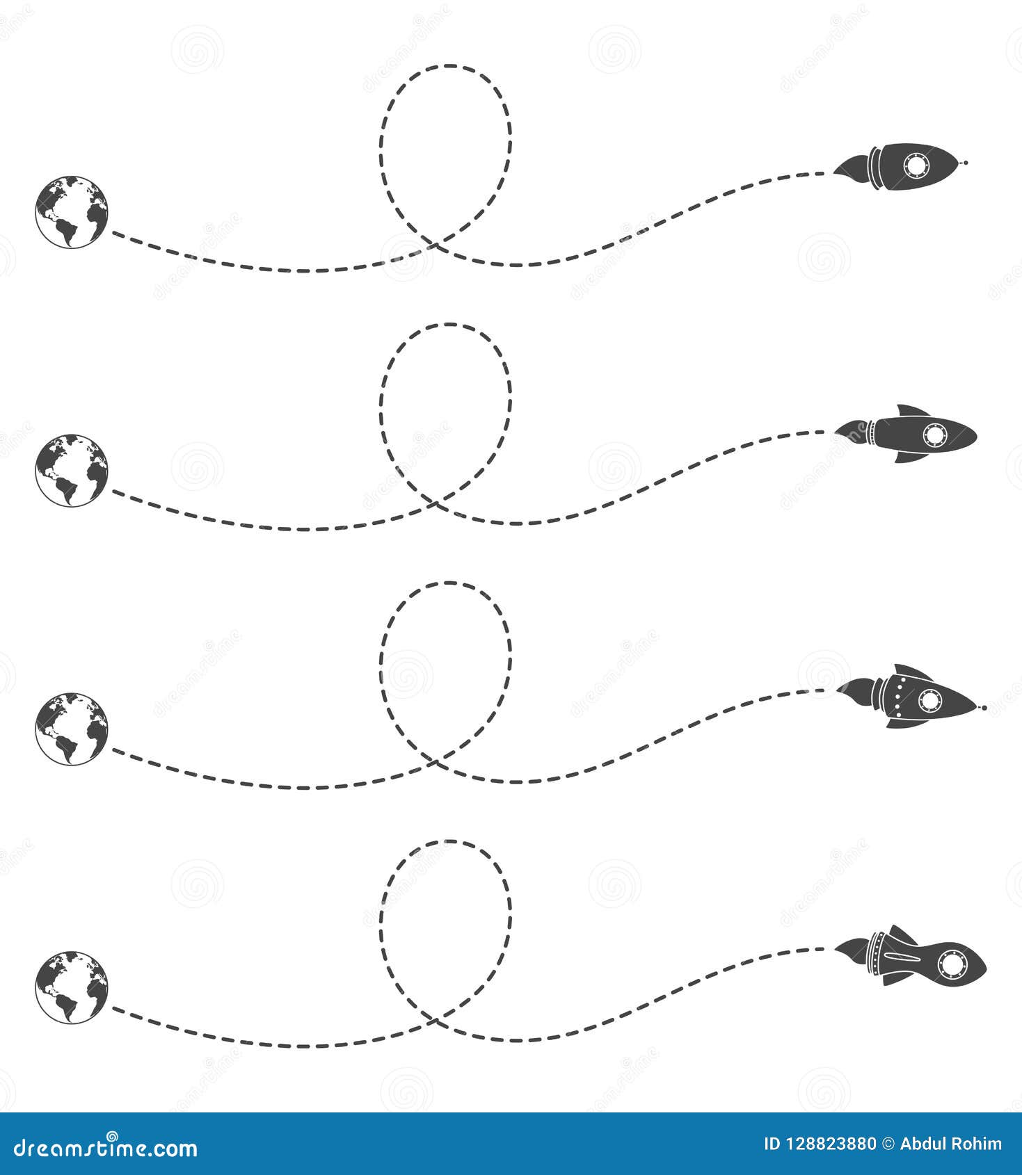 Flying Rocket with a Dotted Line Route Stock Illustration ...