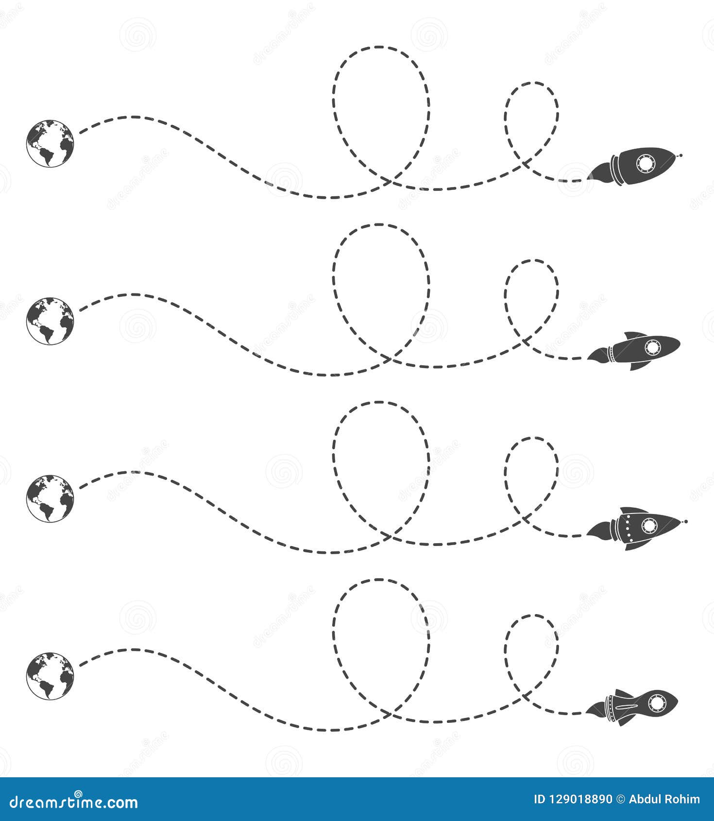 Flying Rocket with a Dotted Line Route Stock Illustration ...