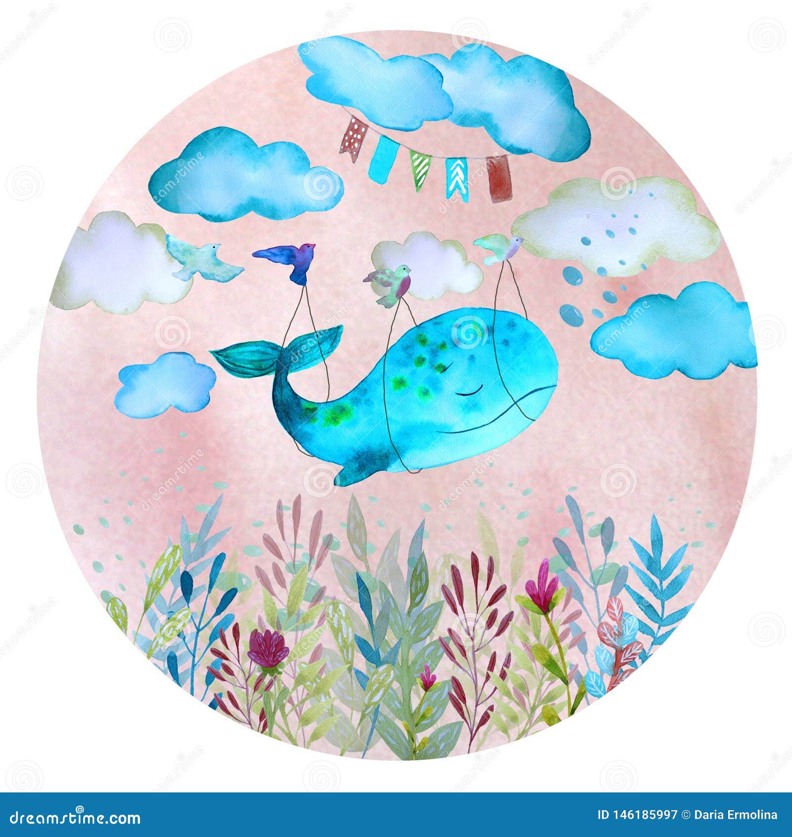 Illustration with Flying Whale Stock Illustration - Illustration of ...