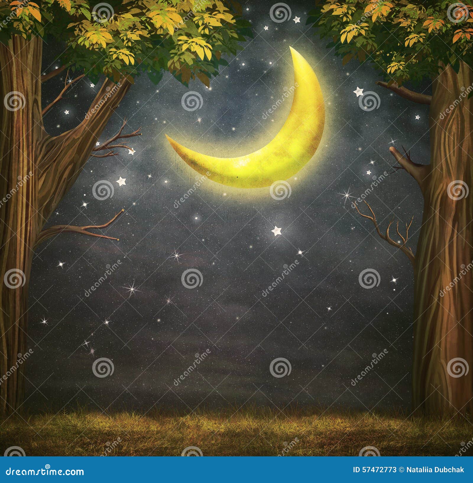 Illustration of a Forest and Fantastic Moon Stock Illustration ...