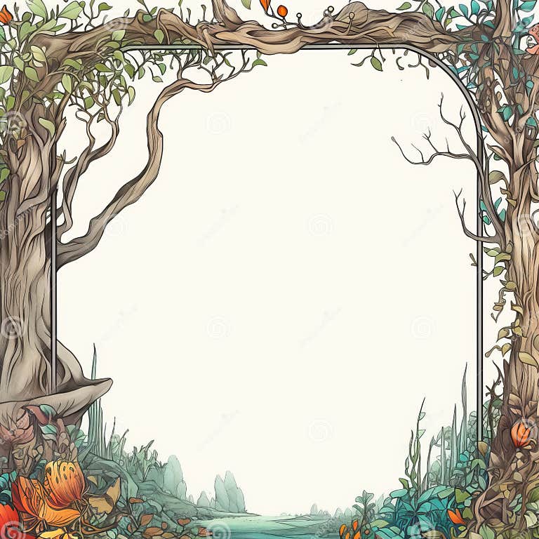 An Illustration of a Forest Frame with a Tree in the Middle Stock ...