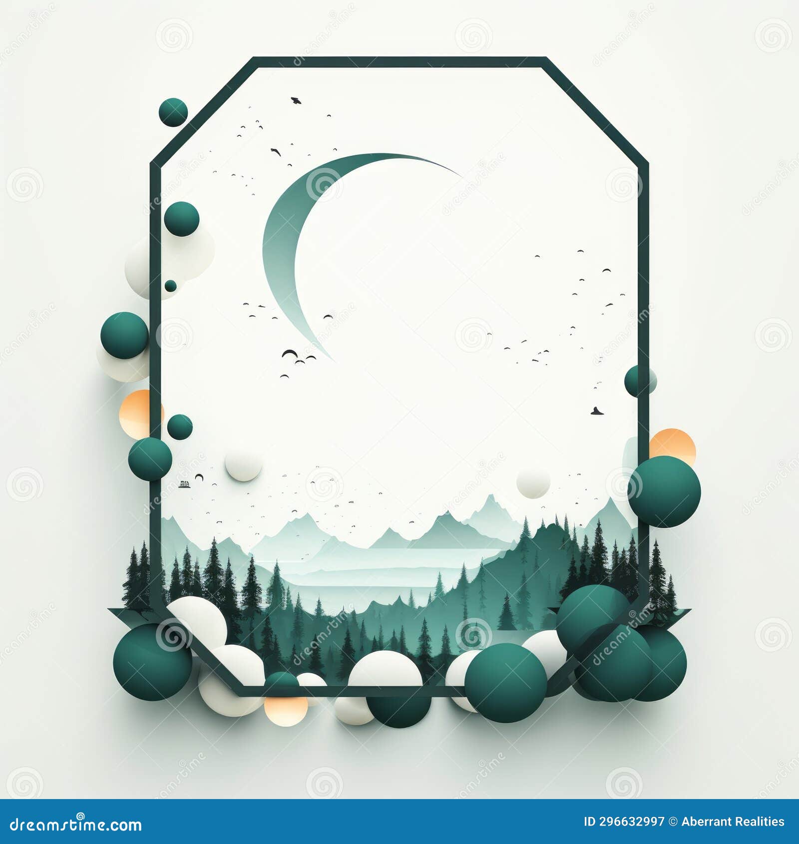 An Illustration of a Forest and Moon in a Square Frame Stock ...