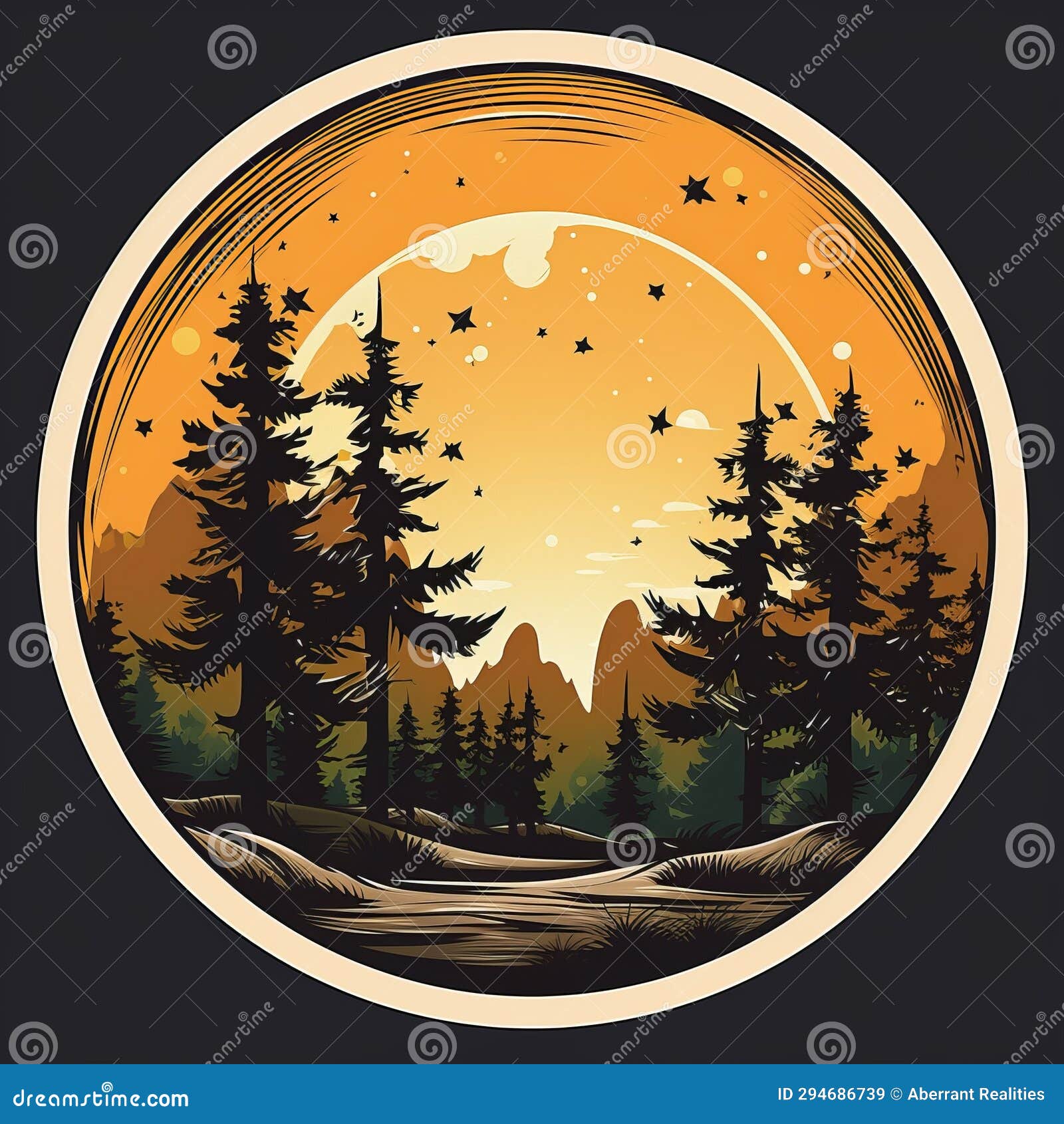 An Illustration of a Forest at Sunset Stock Illustration - Illustration ...