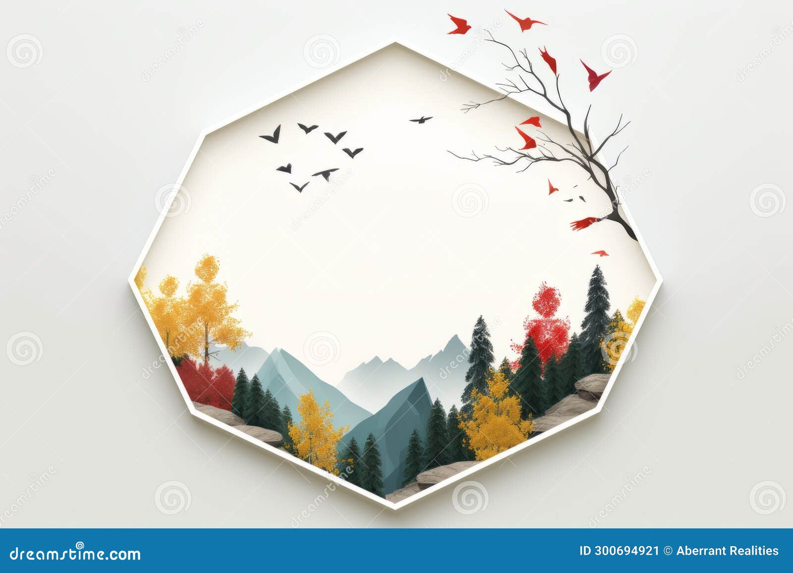 An Illustration of a Forest with Trees and Birds Flying Over it Stock ...
