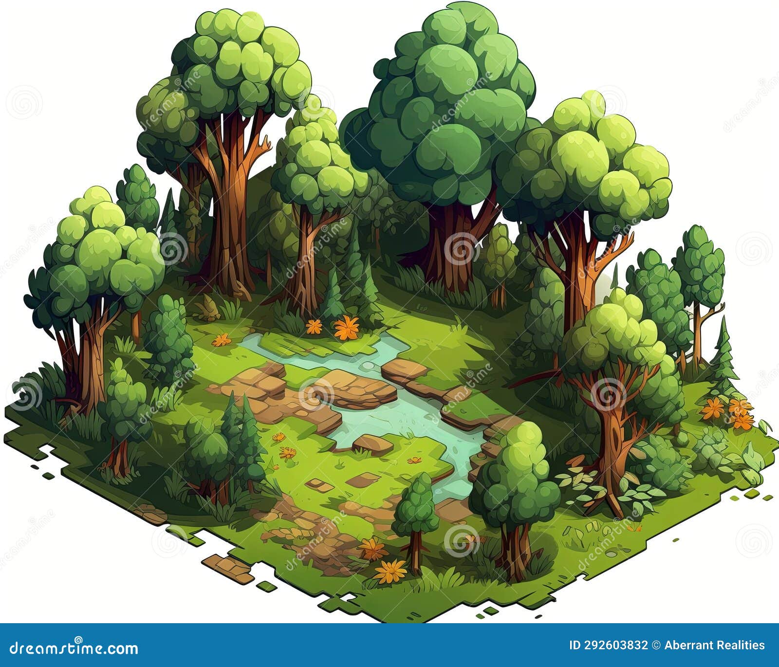 An Illustration of a Forest with Trees and a Stream Stock Illustration ...