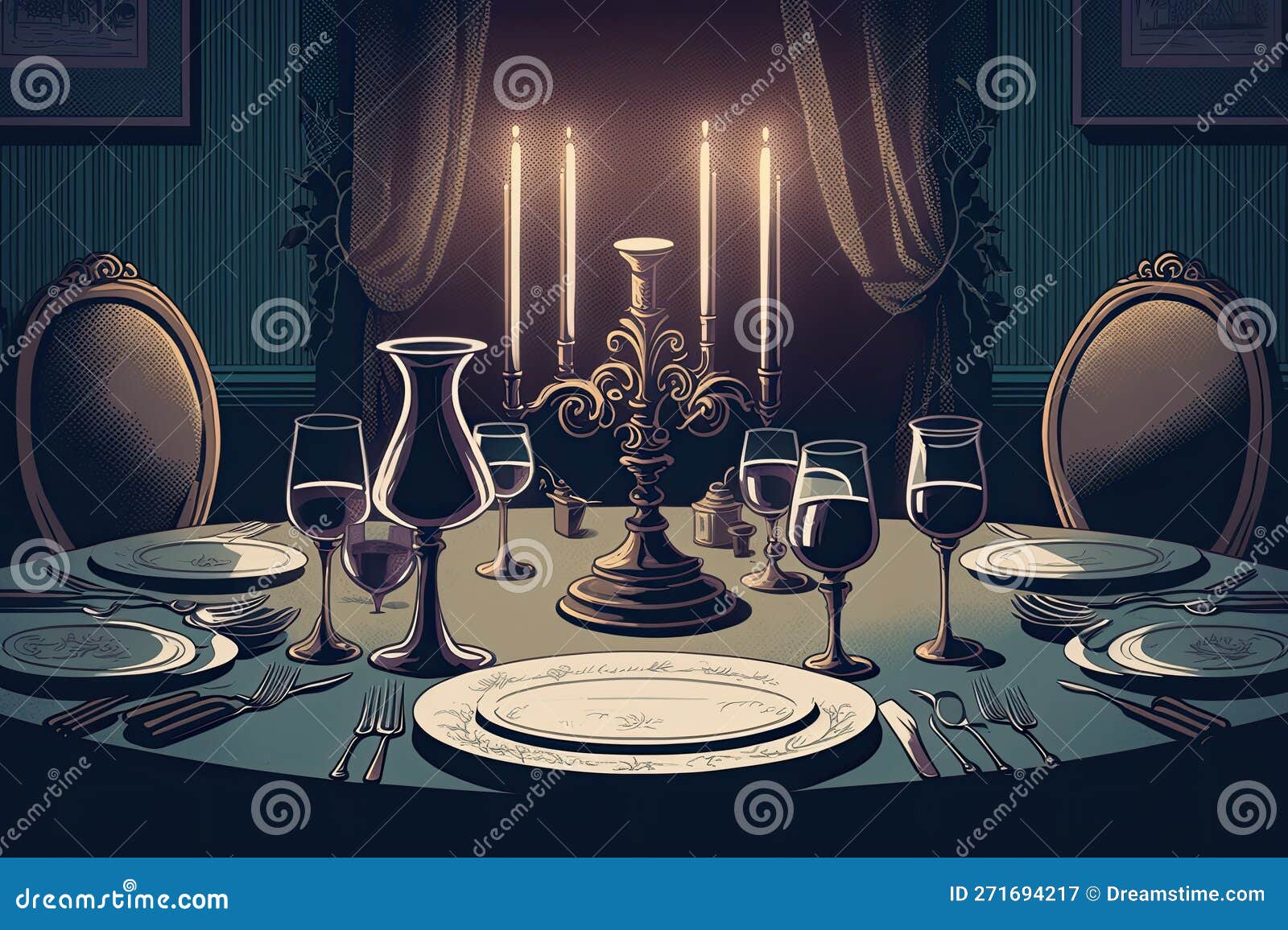 Illustration of a Formal Dinner Table in Close Up Stock Illustration ...